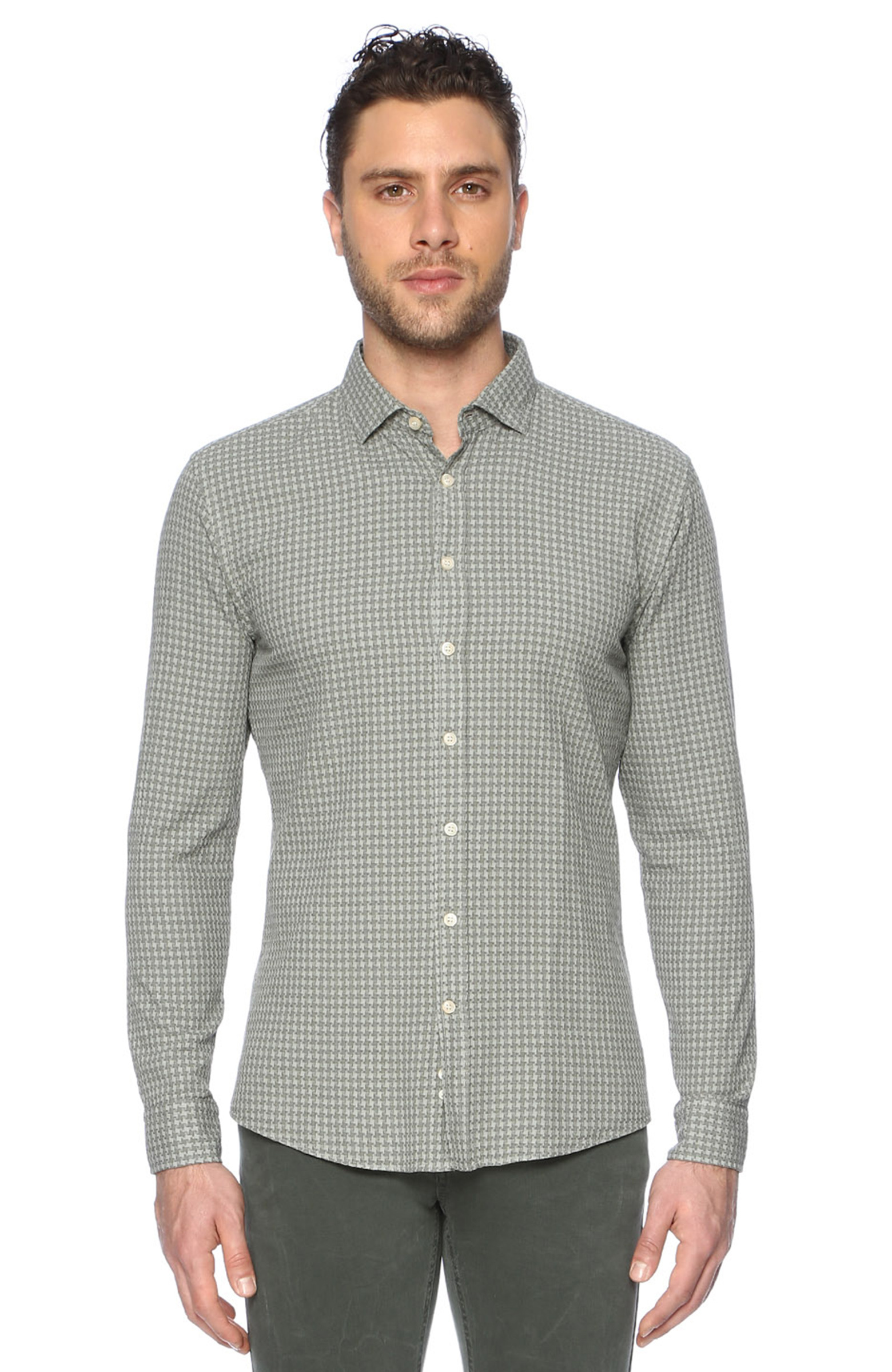 Jakarlı Gri Gömlek