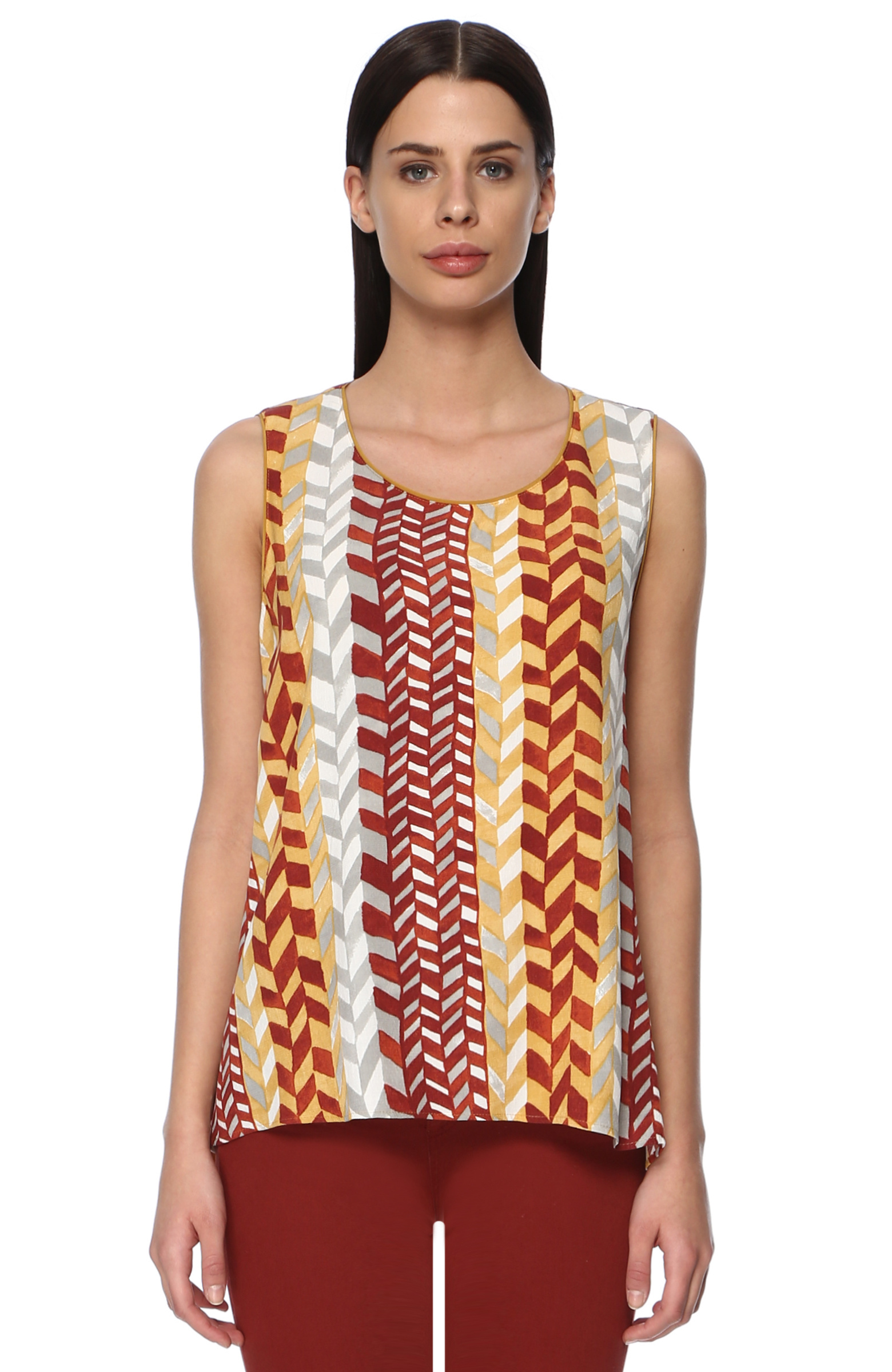 Bisiklet Yaka Kiremit Çizgili Bluz