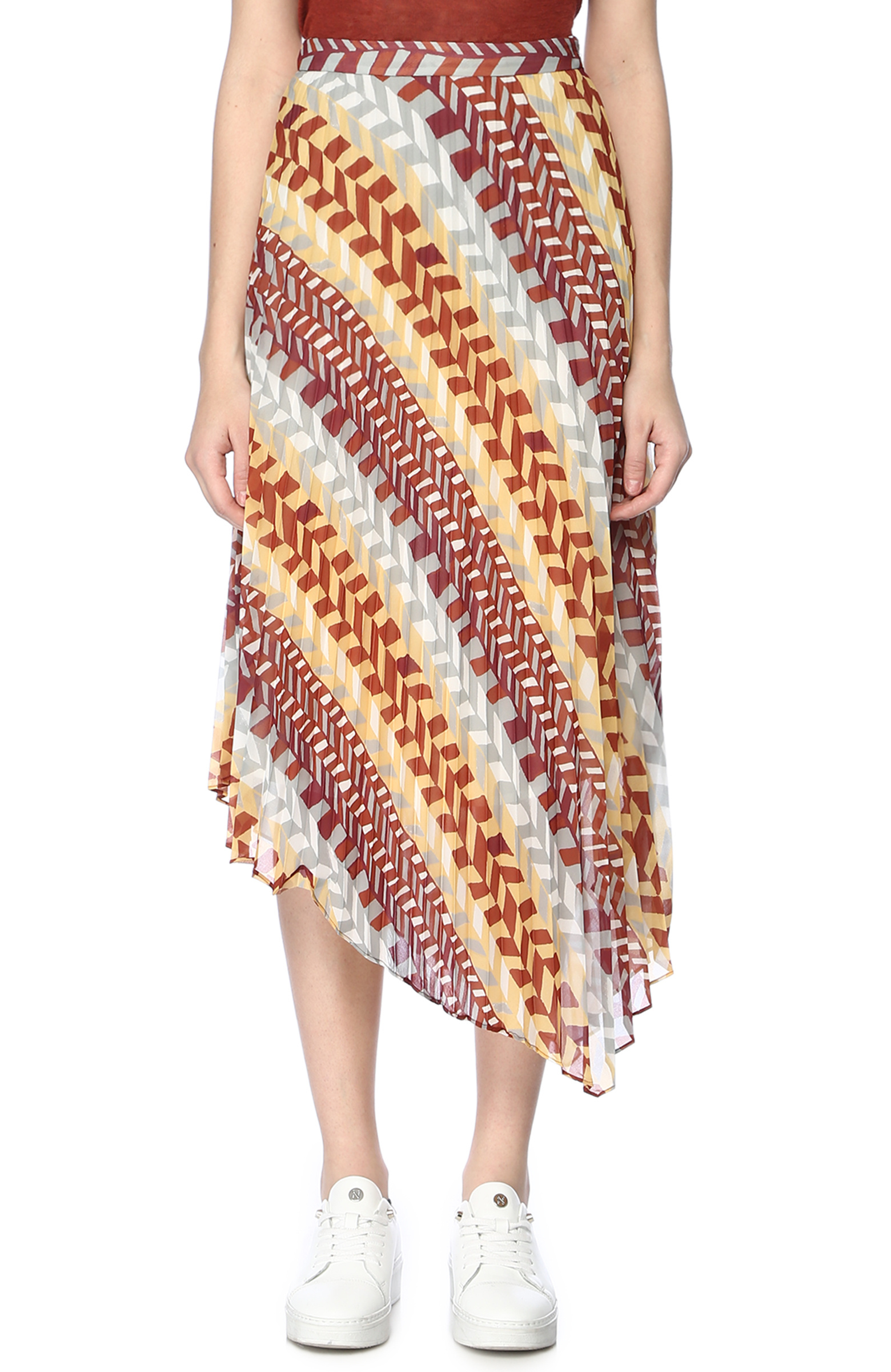 Kiremit Çizgili Uzun Desenli Etek