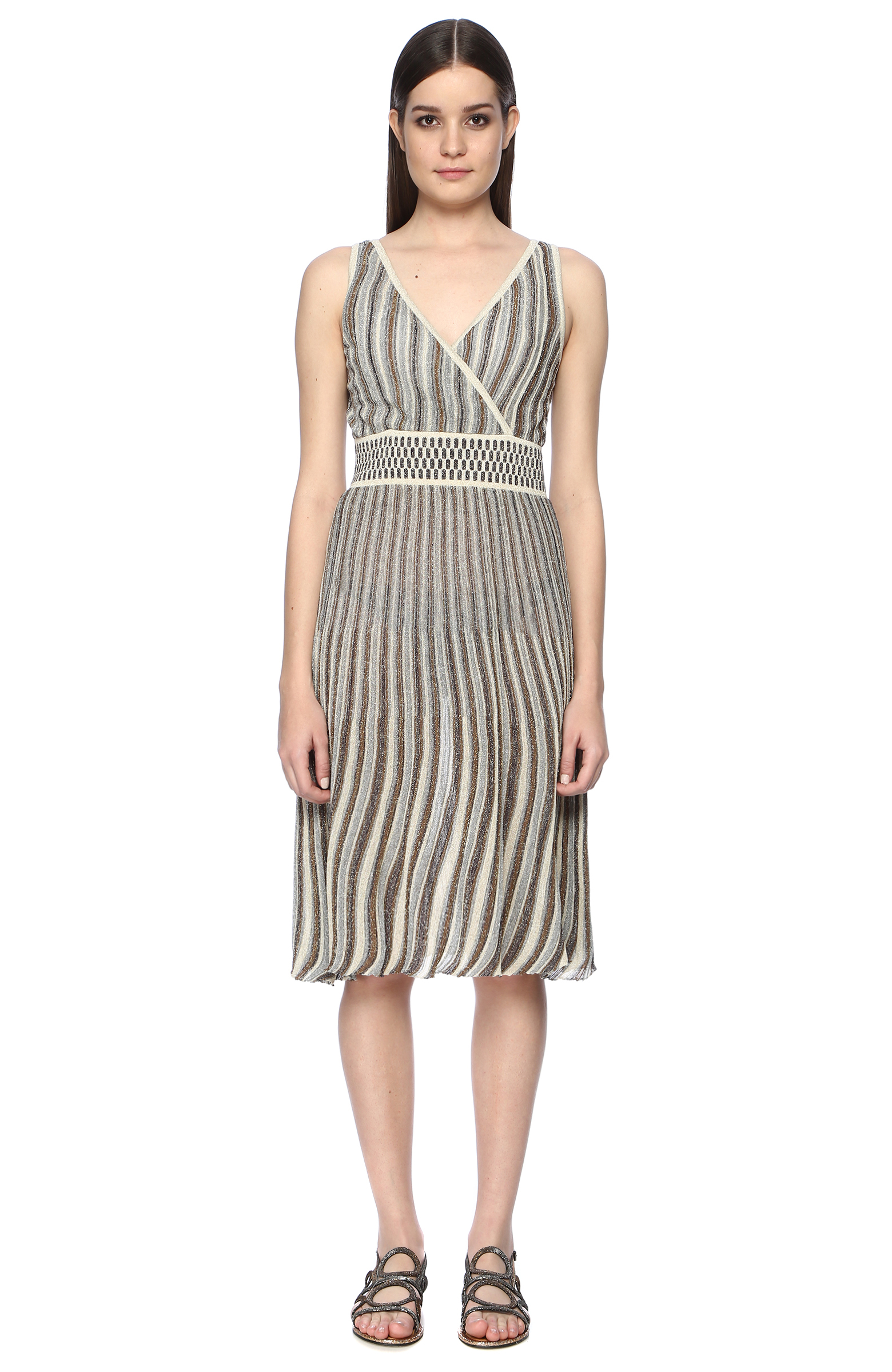 Çizgili Ekru-Safran Elbise Çizgili Ekru-Safran Elbise