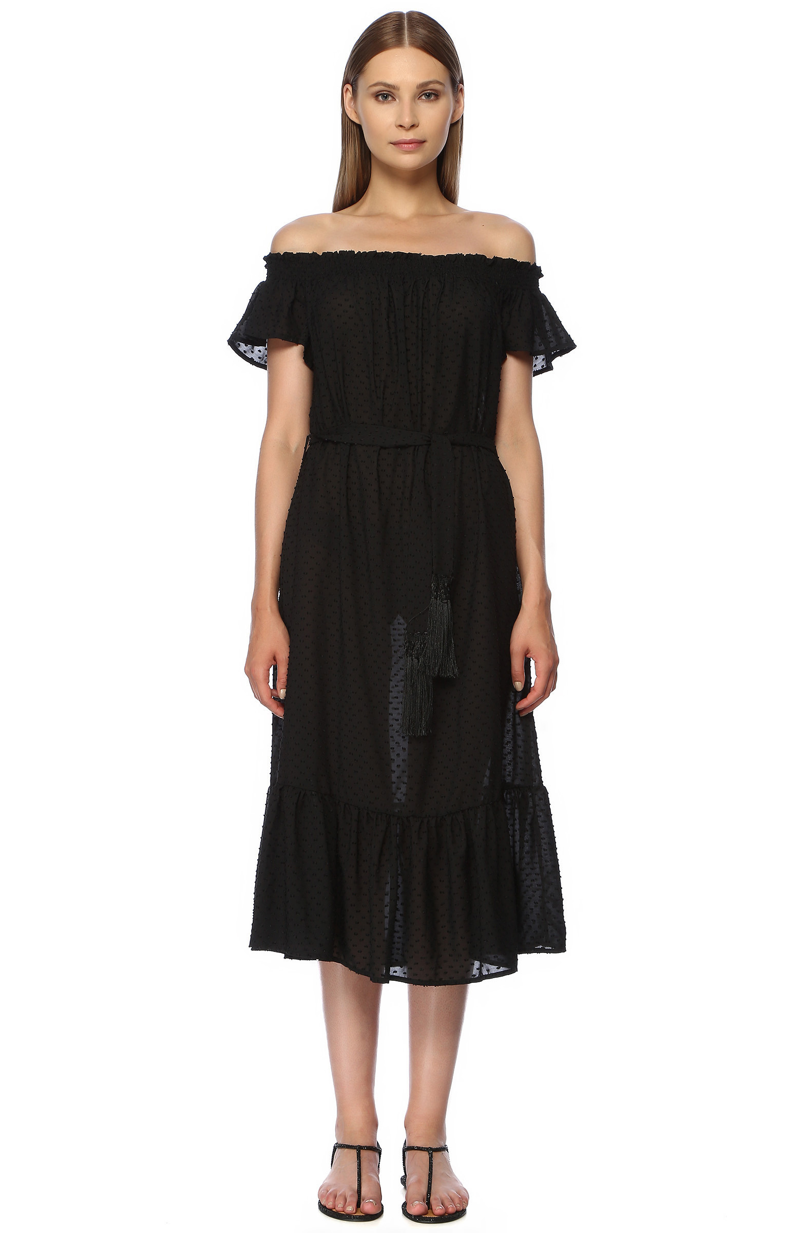 Siyah Uzun Desenli Elbise