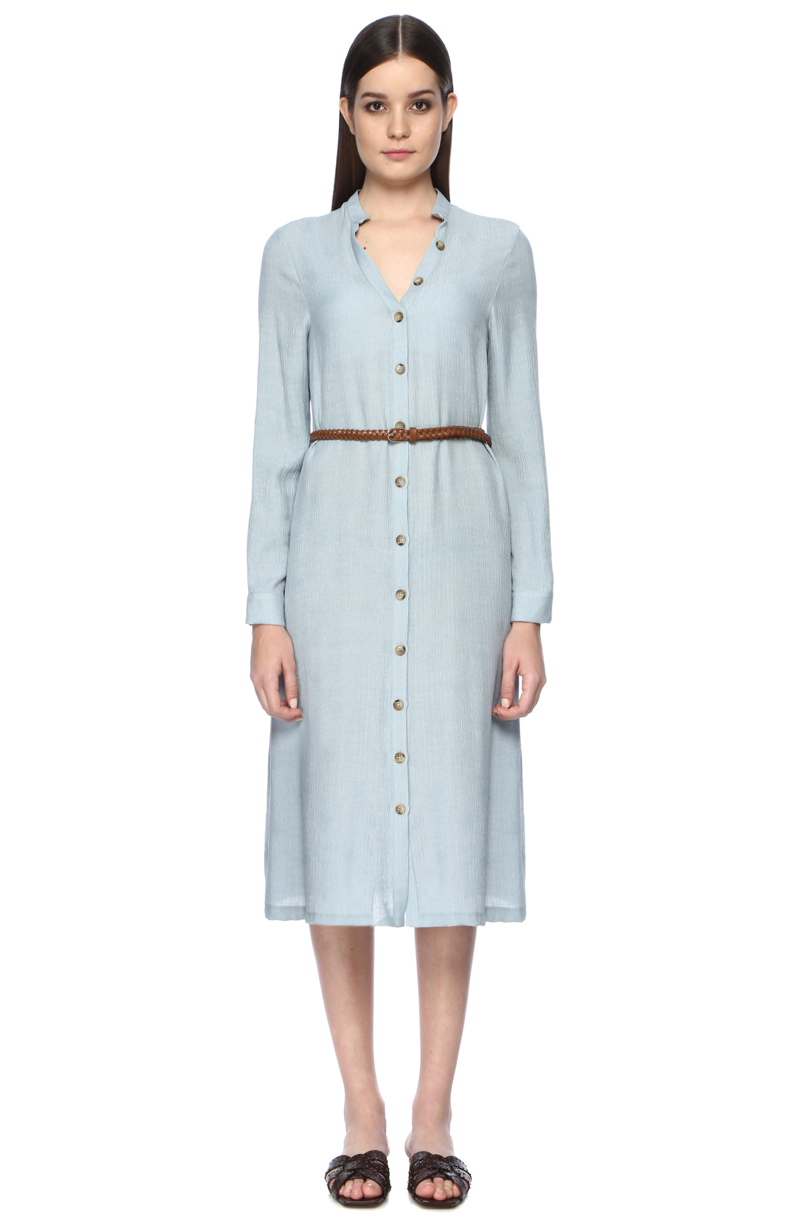 Bisiklet Yaka Mavi Elbise Bisiklet Yaka Mavi Elbise