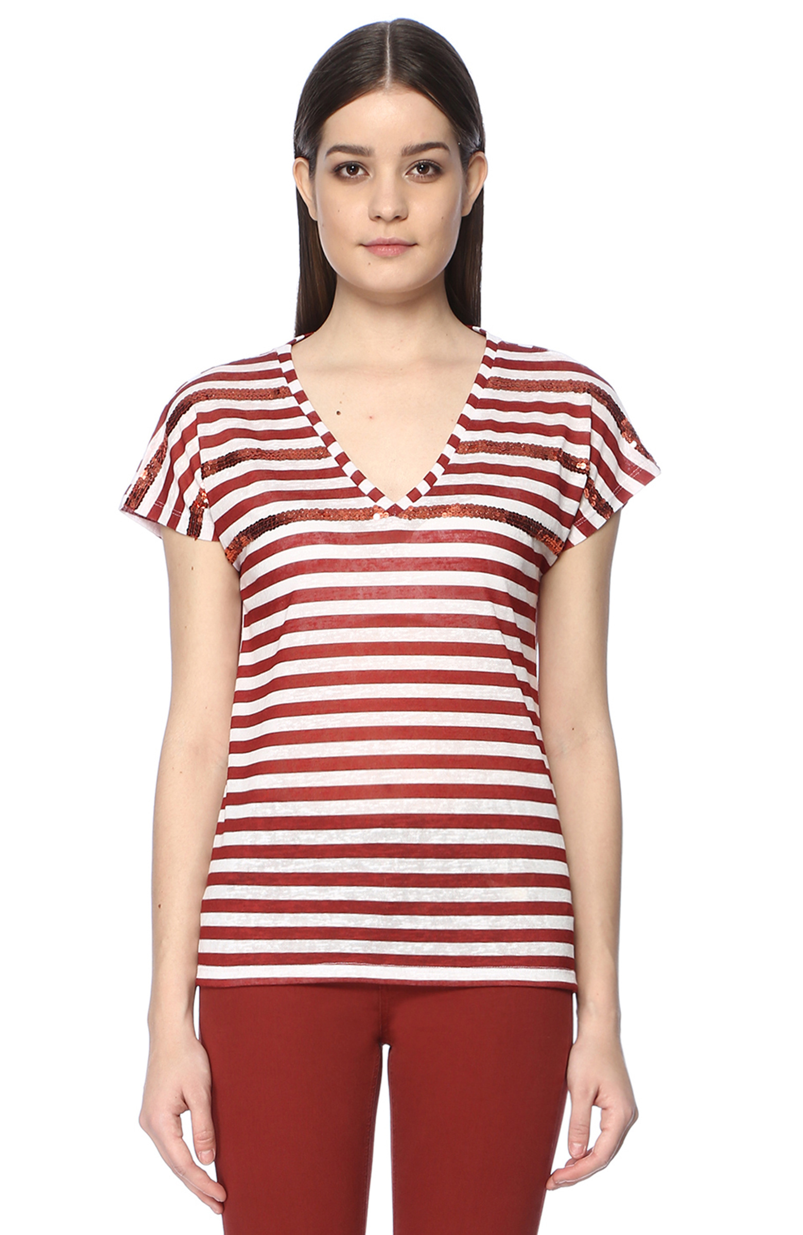 Çizgili Kiremit Tshirt