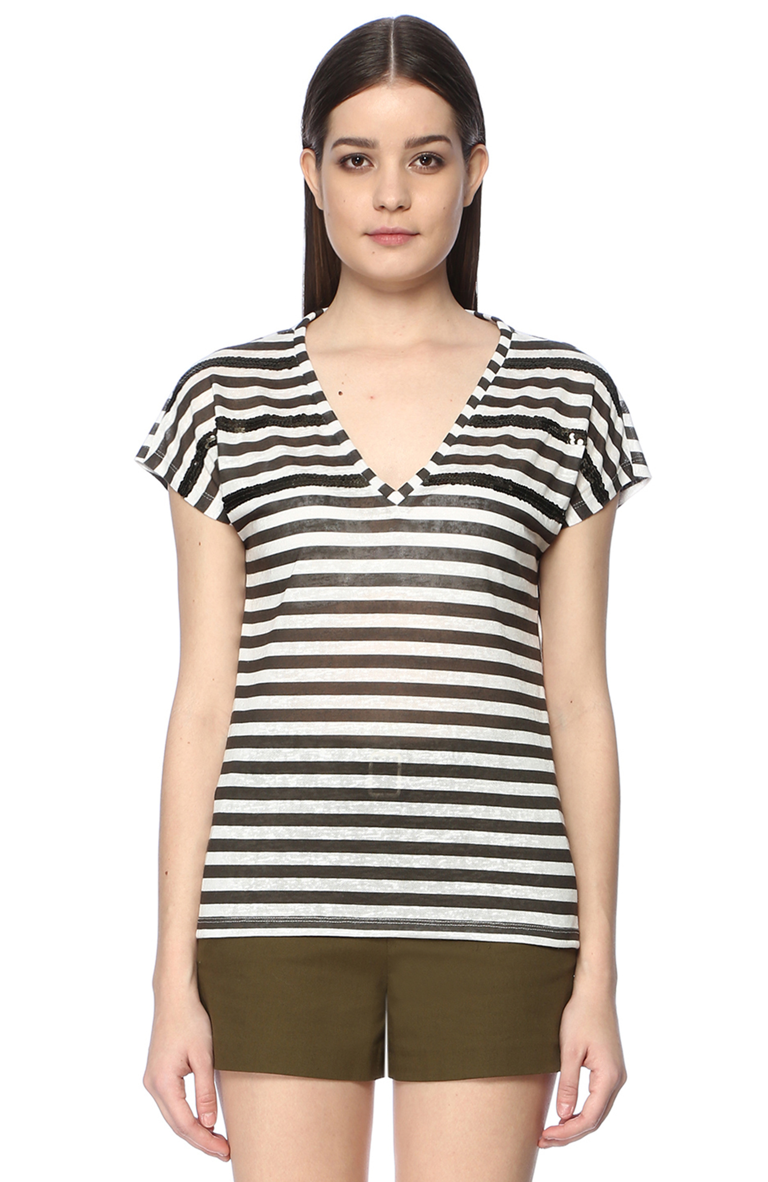 Çizgili Haki Tshirt