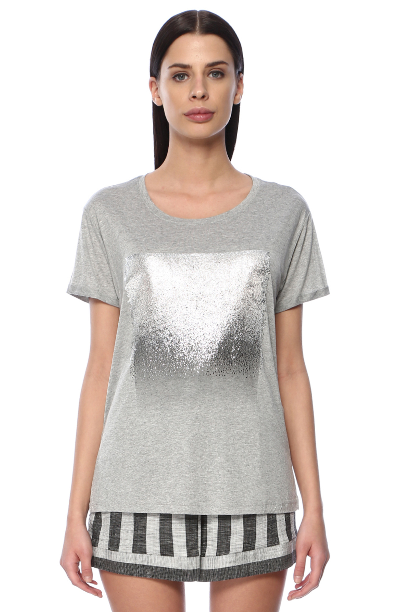 Bisiklet Yaka Gri Melanj Tshirt