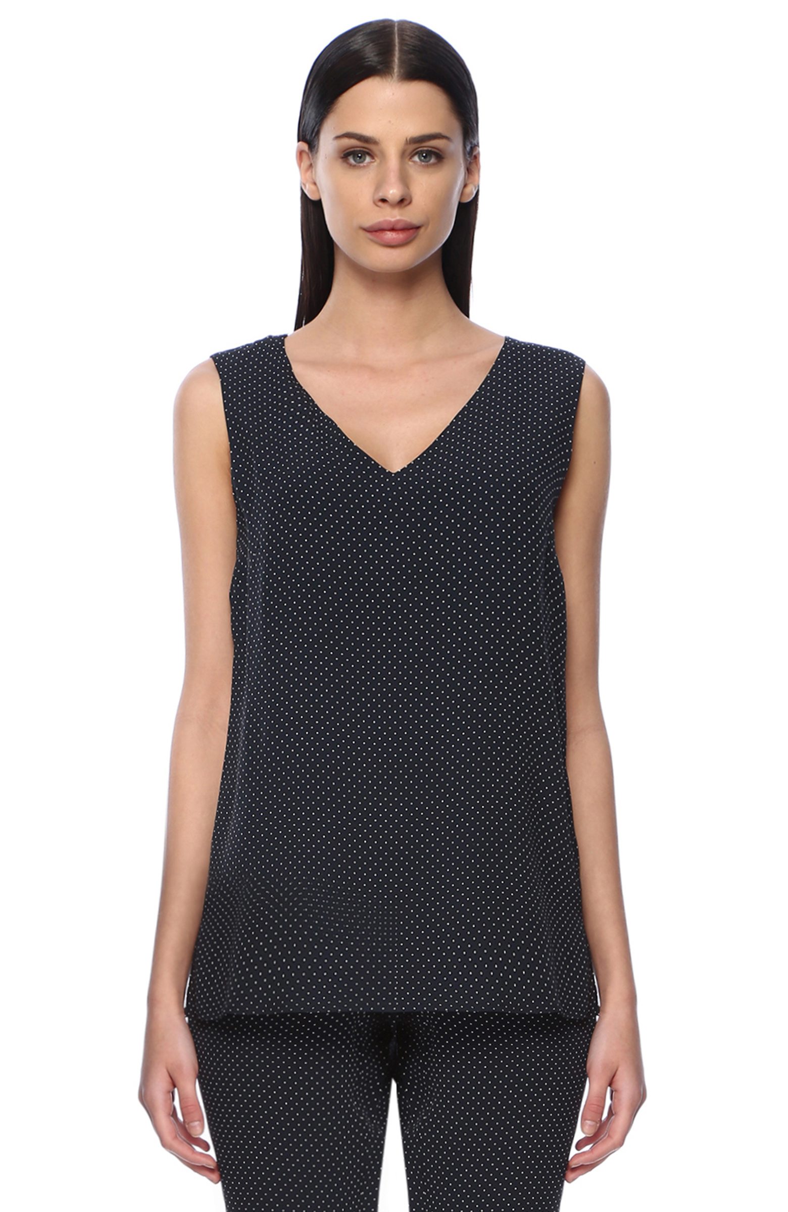 V Yaka Lacivert Bluz