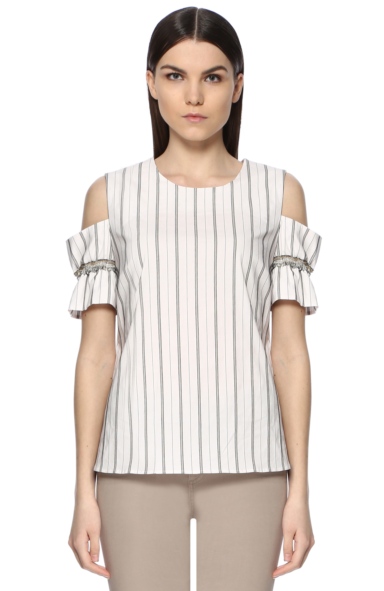 Çizgili Beyaz Siyah Bluz Çizgili Beyaz Siyah Bluz