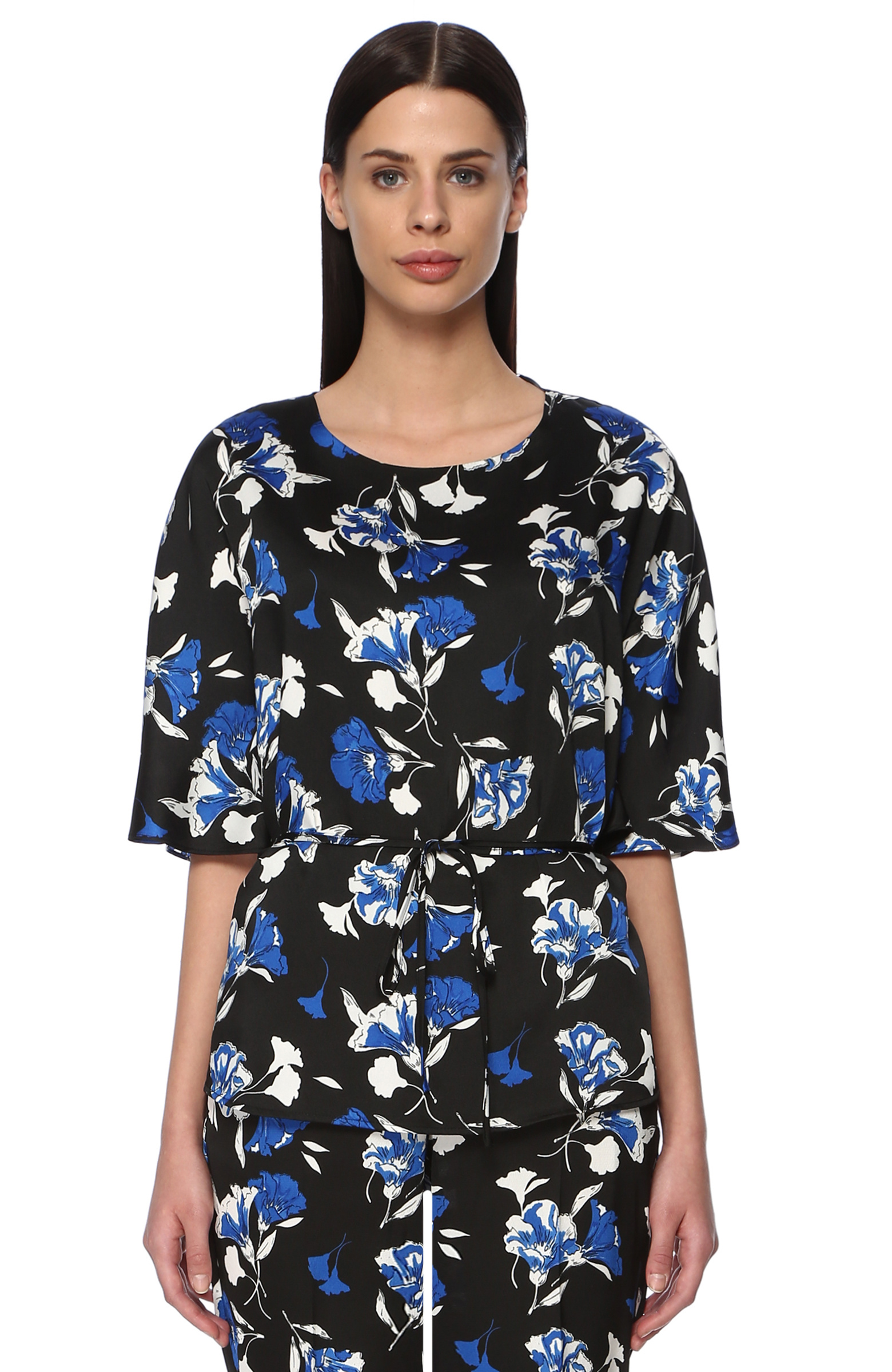 Bisiklet Yaka Siyah Desen Bluz