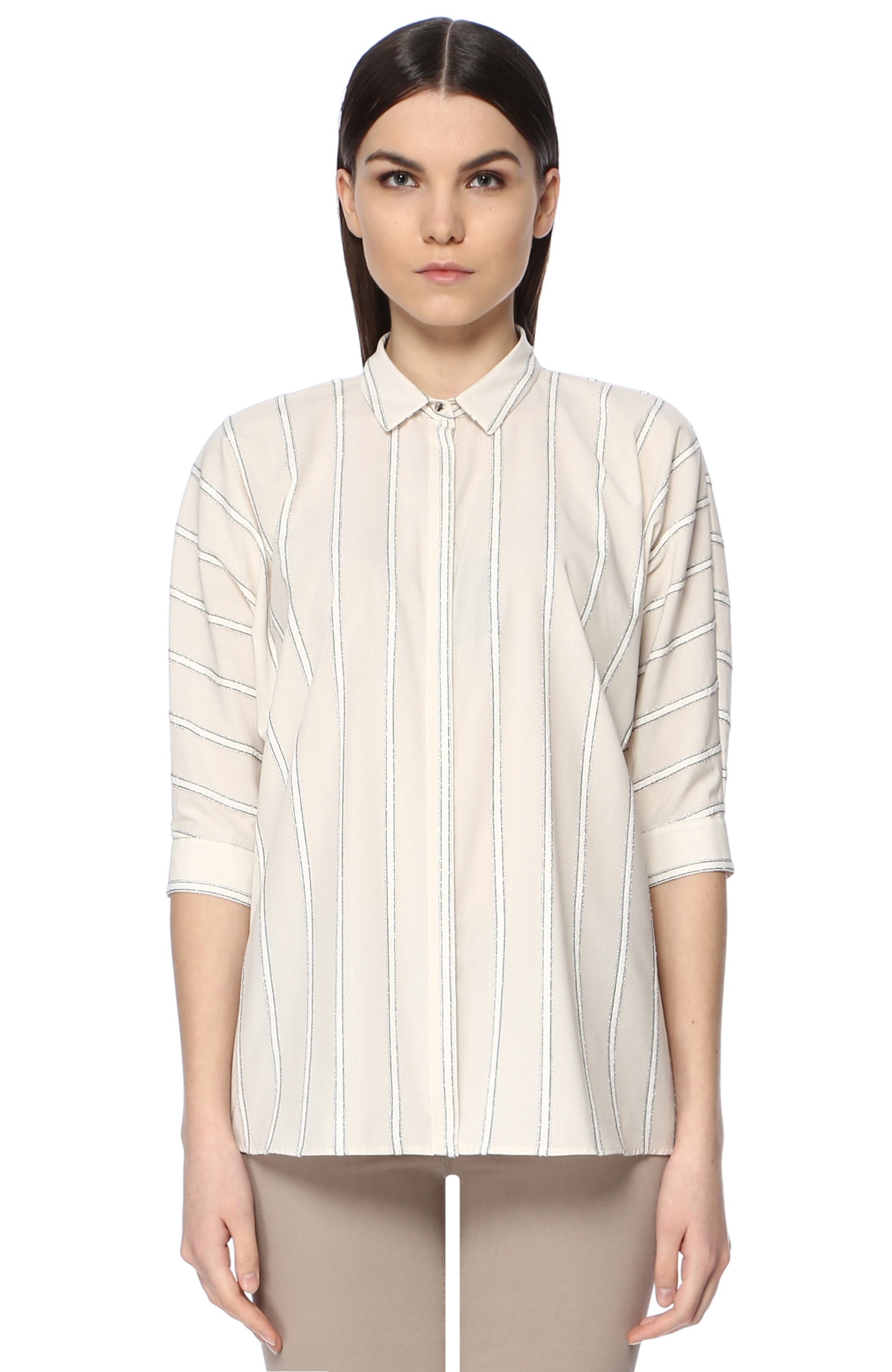 Çizgili Ekru Gömlek