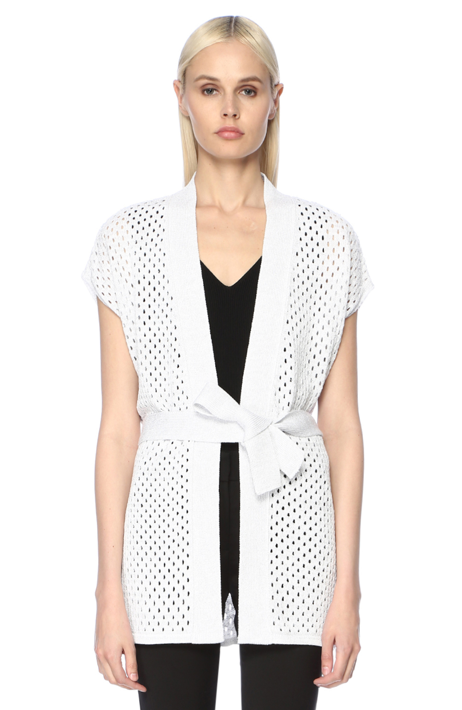 Beyaz Kısa Kollu Hırka