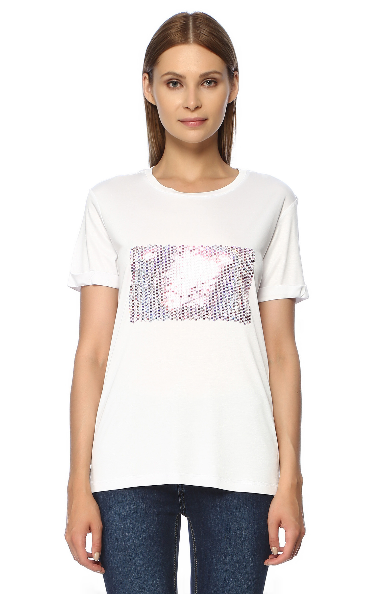 Bisiklet Yaka Beyaz Tshirt