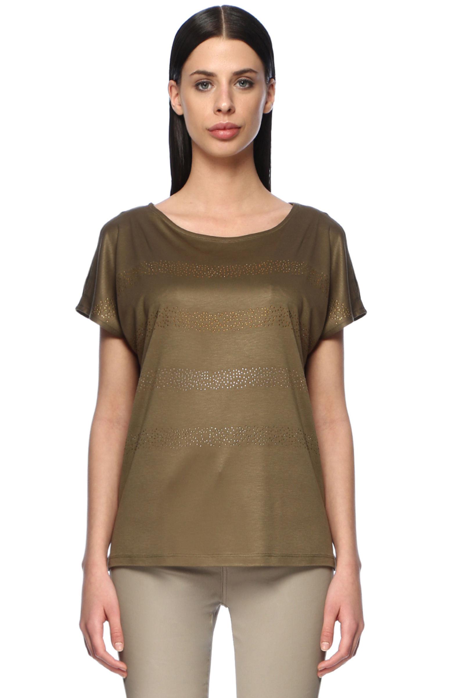 Kayık Yaka Haki Tshirt