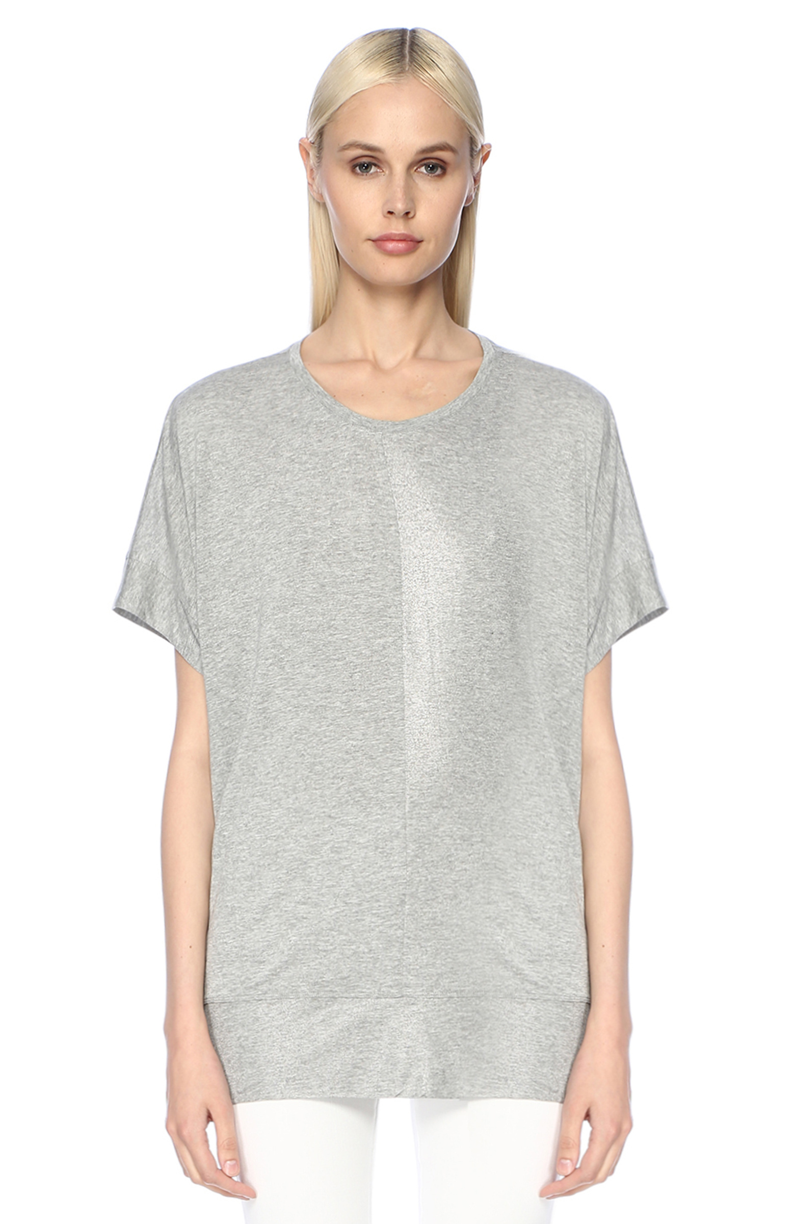 Bisiklet Yaka Gri Melanj Tshirt