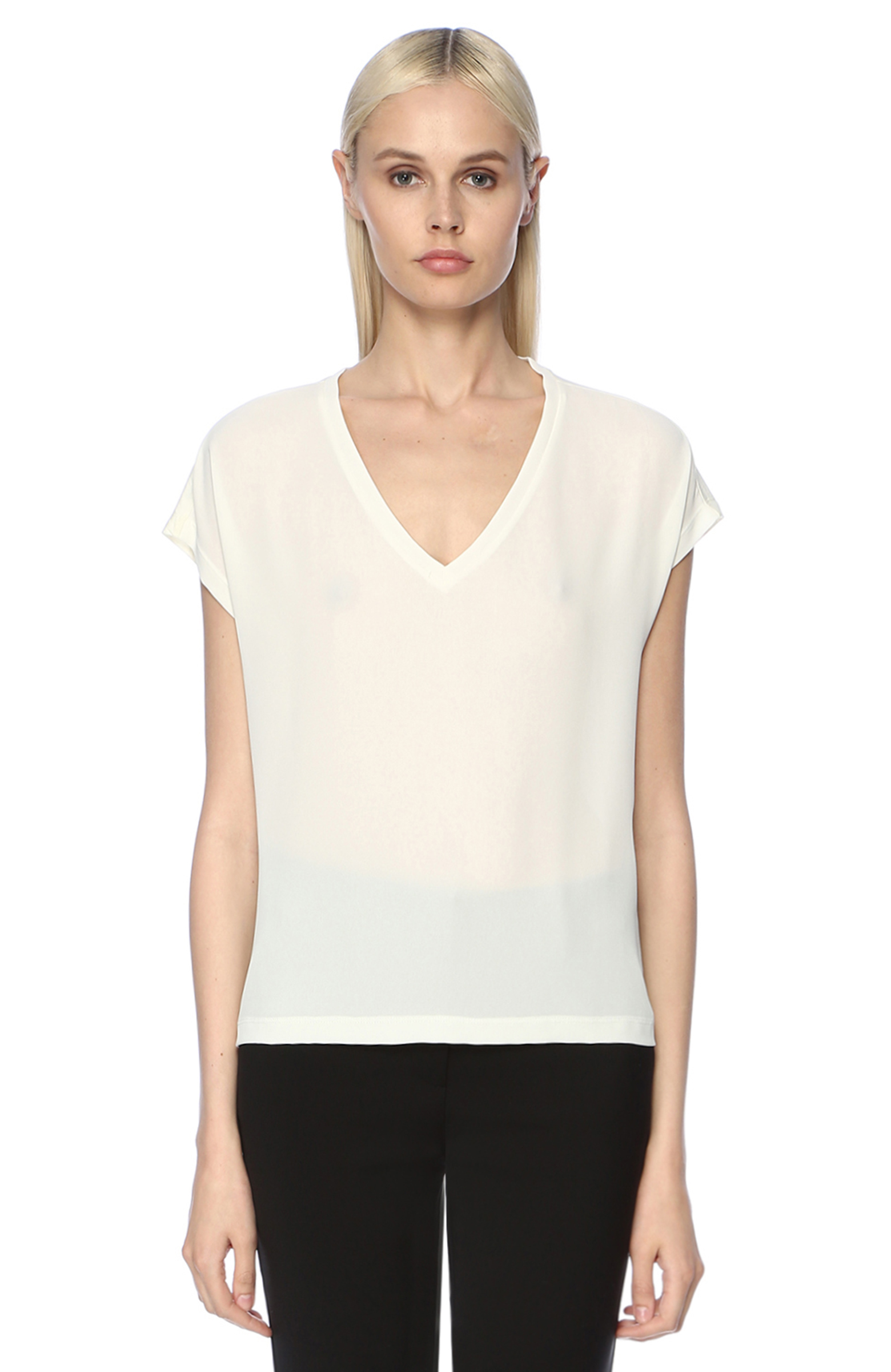 V Yaka Ekru Tshirt V Yaka Ekru Tshirt