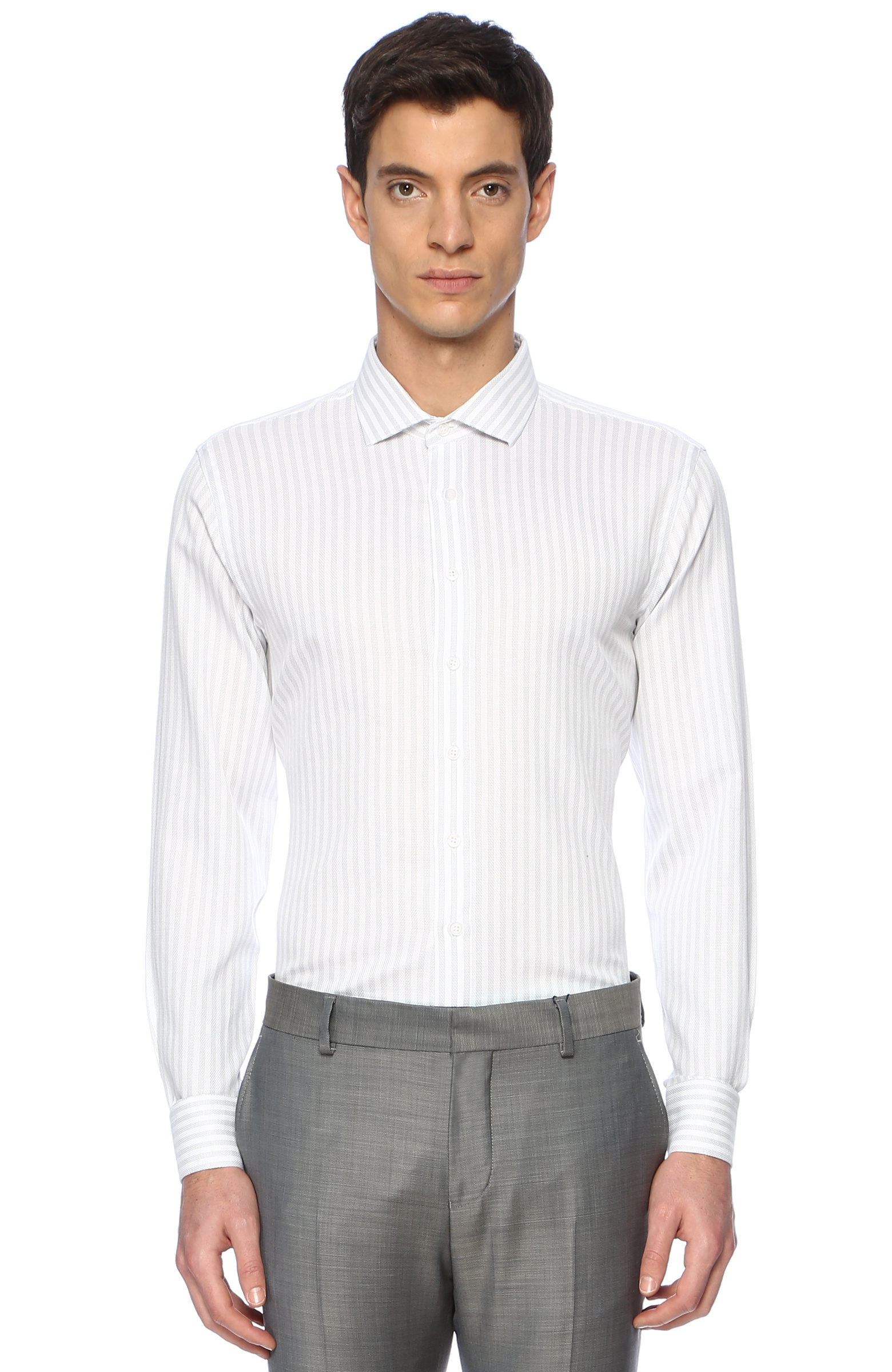 Çizgili Gri Beyaz Gömlek