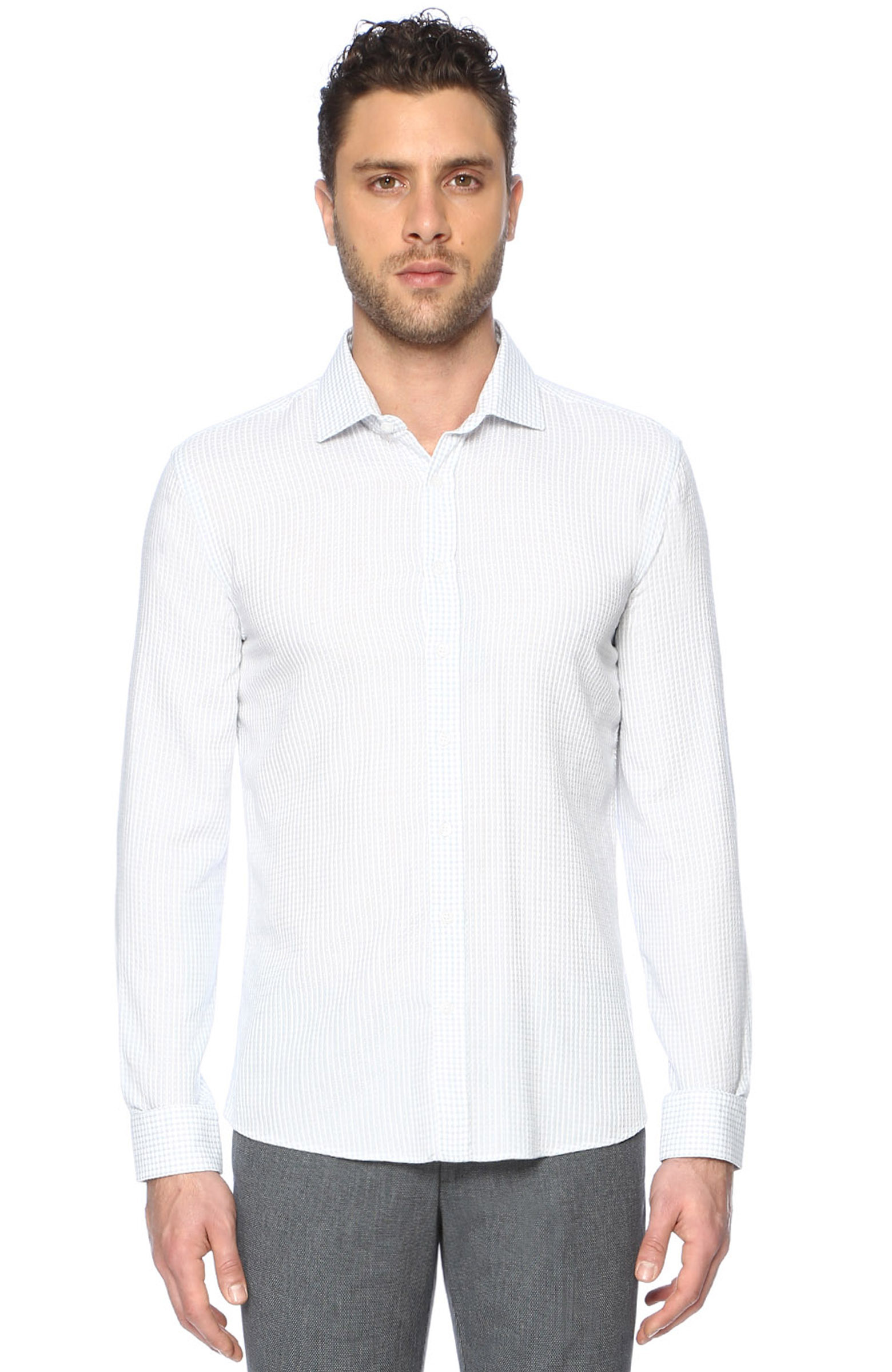 Armürlü Beyaz Gri Gömlek