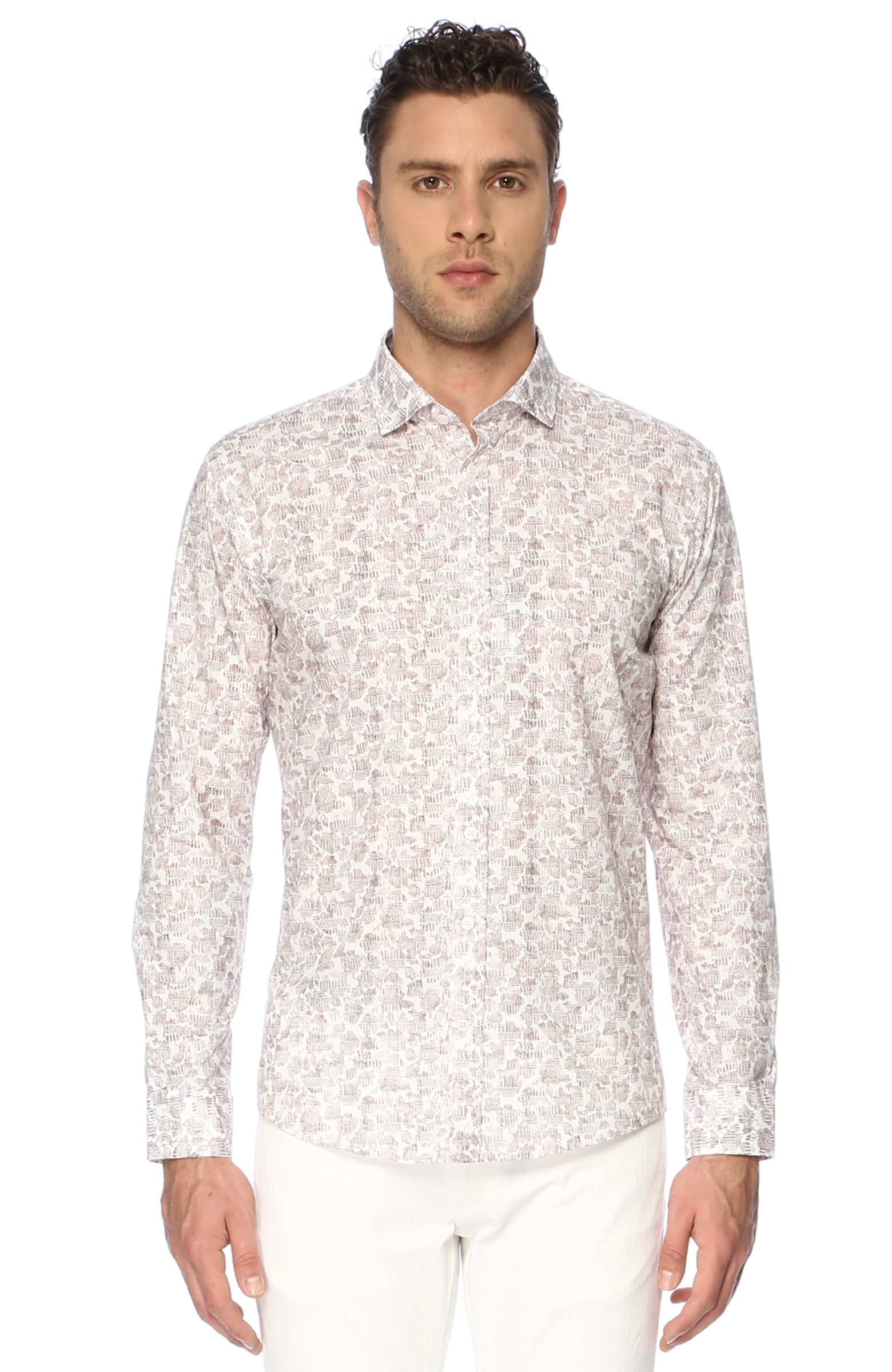 Kahverengi Baskılı Gömlek