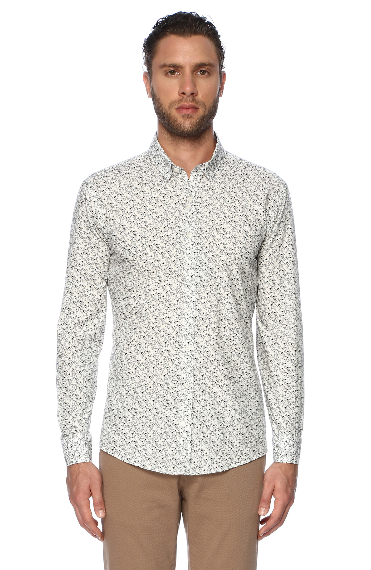 Beyaz Siyah Baskılı Gömlek