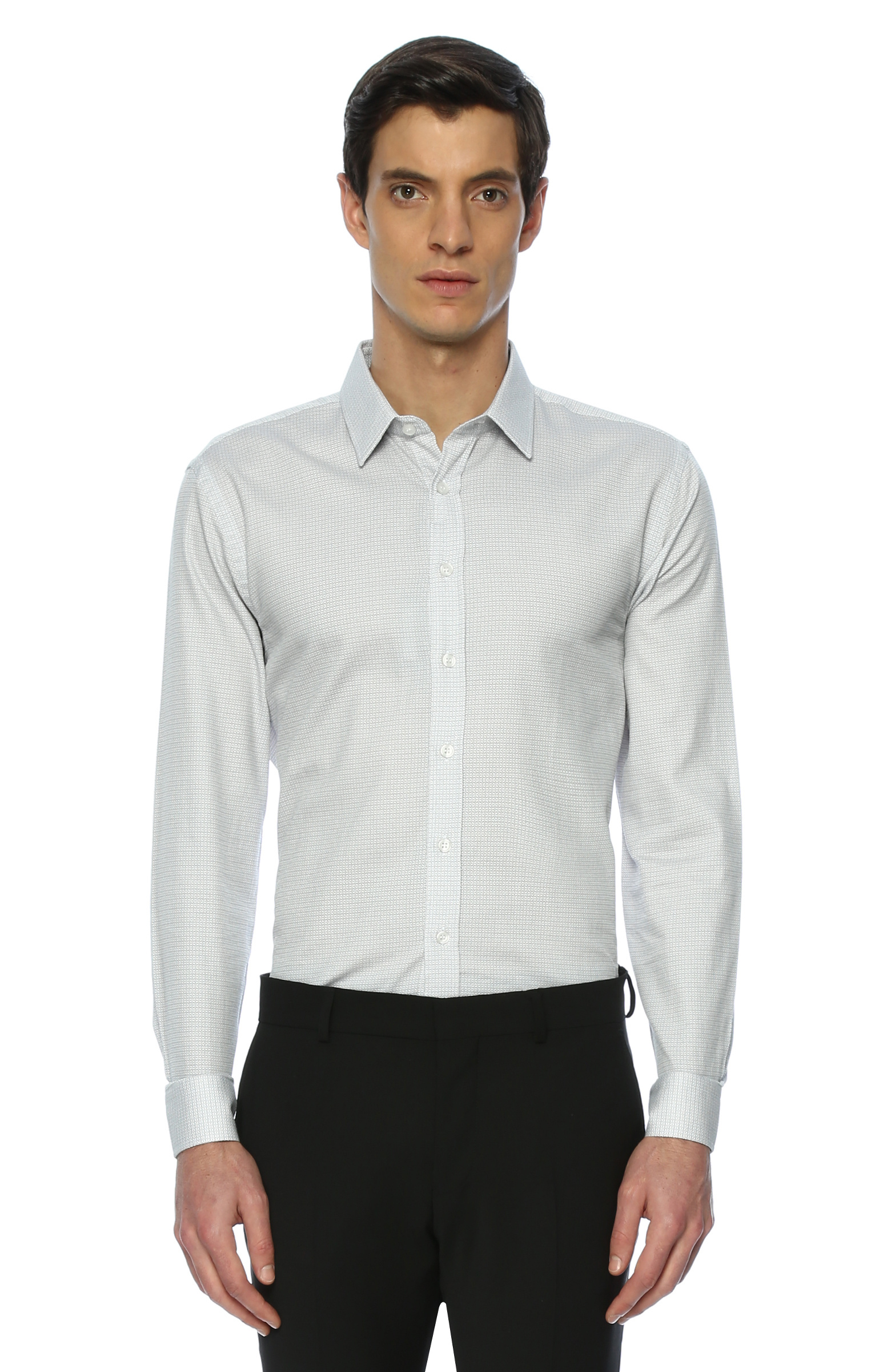 Gri Beyaz Baskılı Gömlek