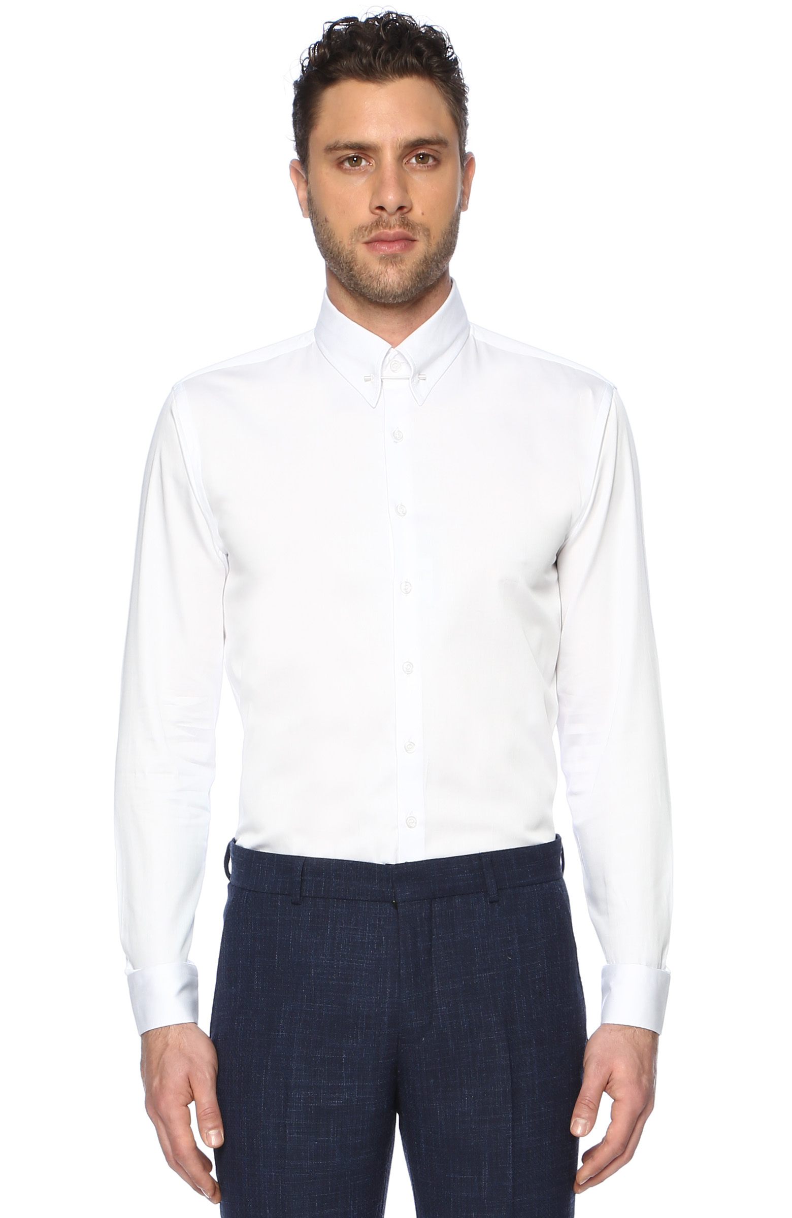 Slim Fit Beyaz Yakası Metal Barlı Smokin Gömleği Slim Fit Beyaz Yakası Metal Barlı Smokin Gömleği