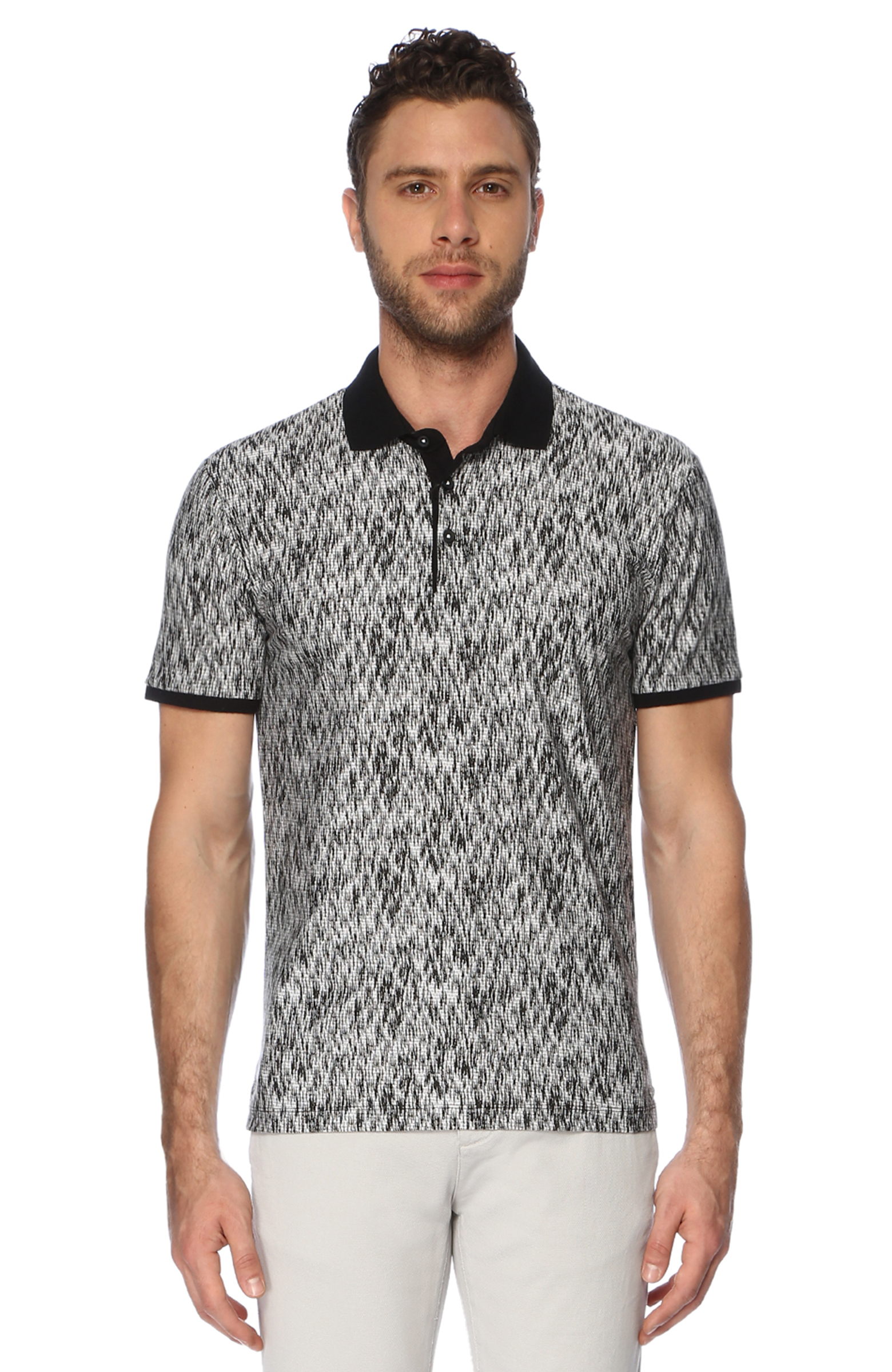 Polo Yaka Slim Fit Siyah Beyaz Tshirt