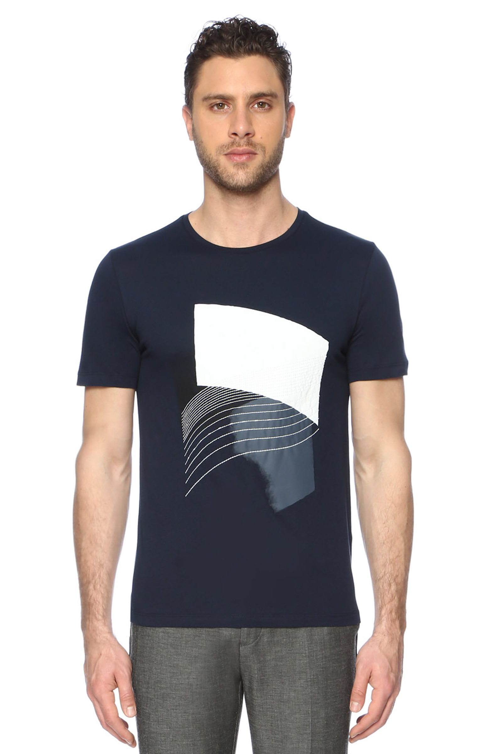 Bisiklet Yaka Lacivert Tshirt