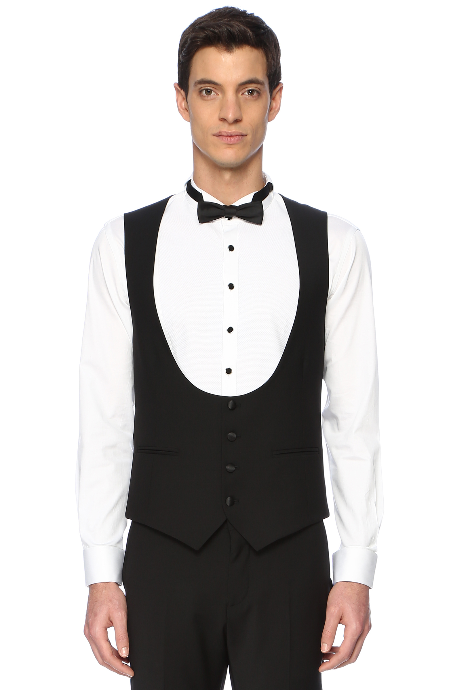 Drop 6 Slim Fit Siyah U Yaka Yün Smokin Yeleği Drop 6 Slim Fit Siyah U Yaka Yün Smokin Yeleği