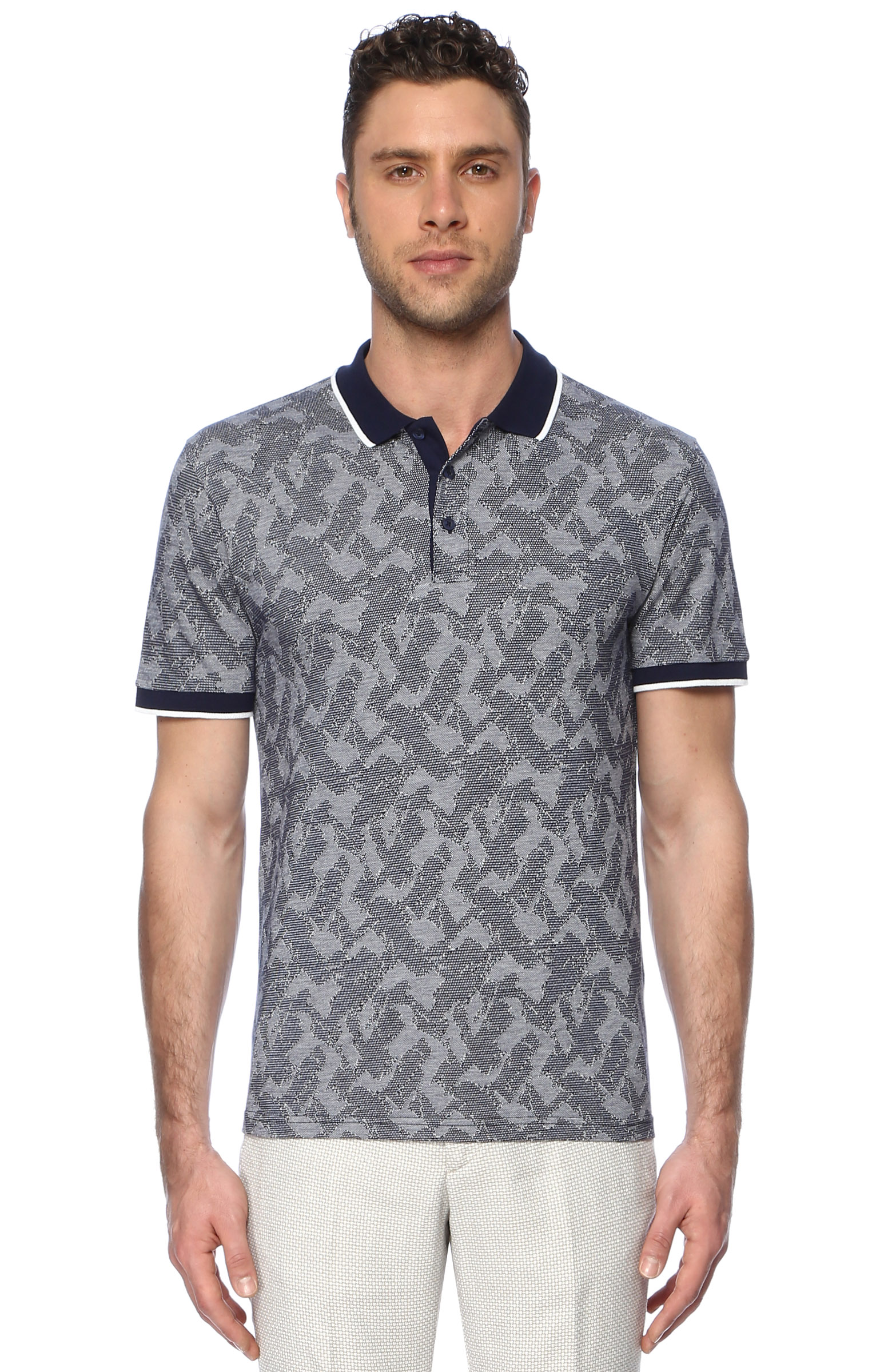 Polo Yaka Jakarlı Lacivert Tshirt Polo Yaka Jakarlı Lacivert Tshirt