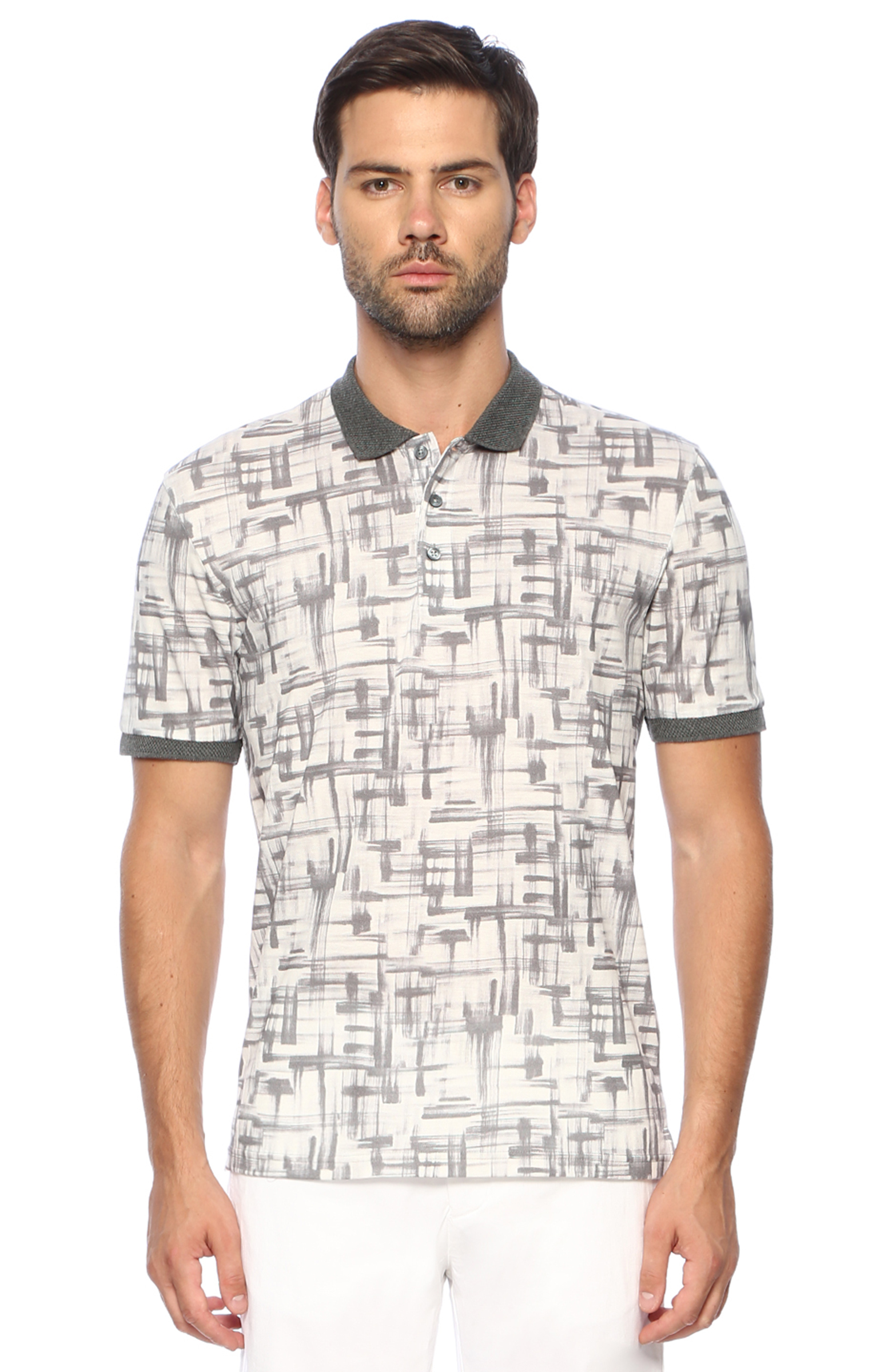 Polo Yaka Beyaz Gri Tshirt
