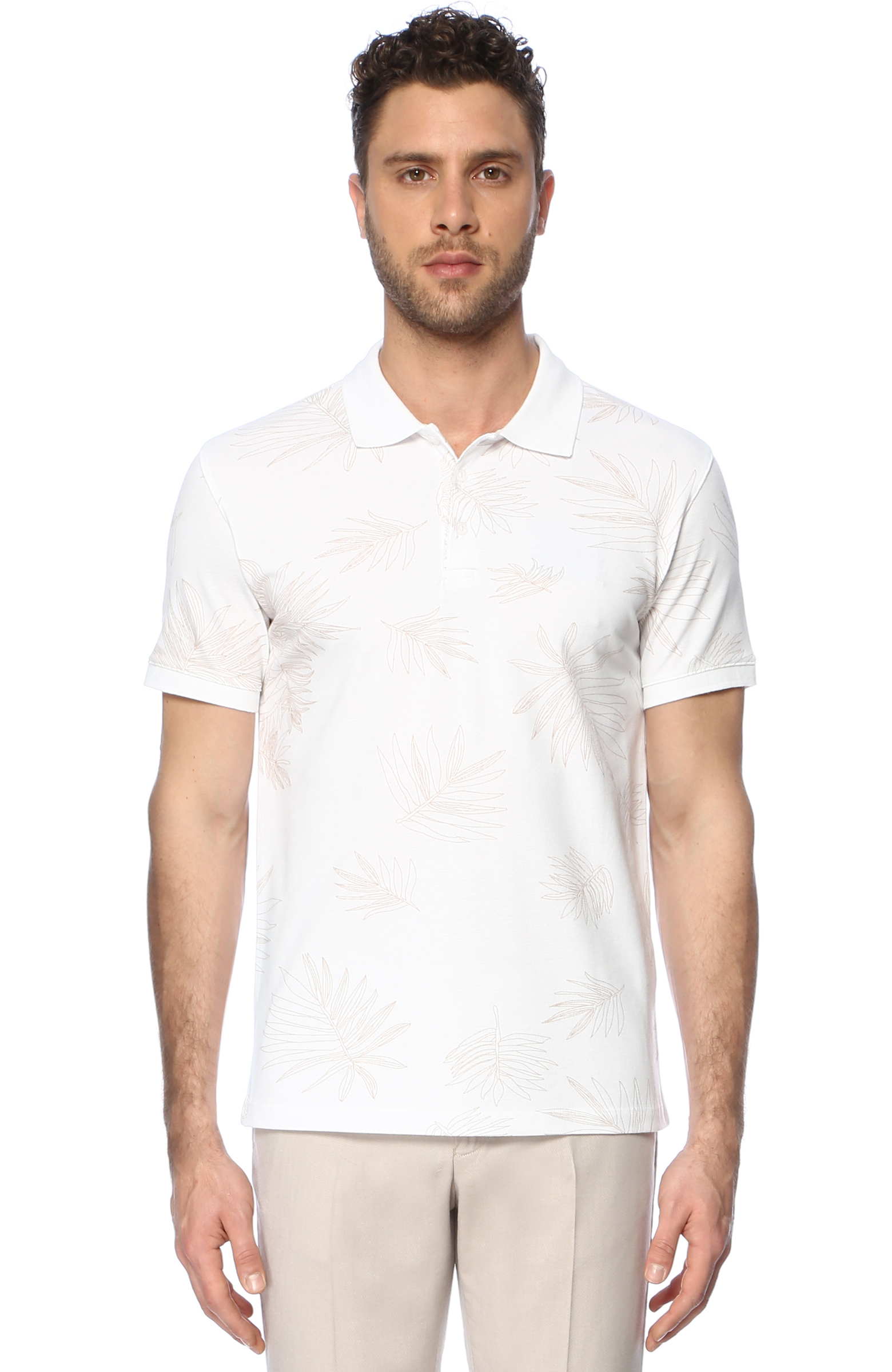 Polo Yaka Beyaz Bej Tshirt