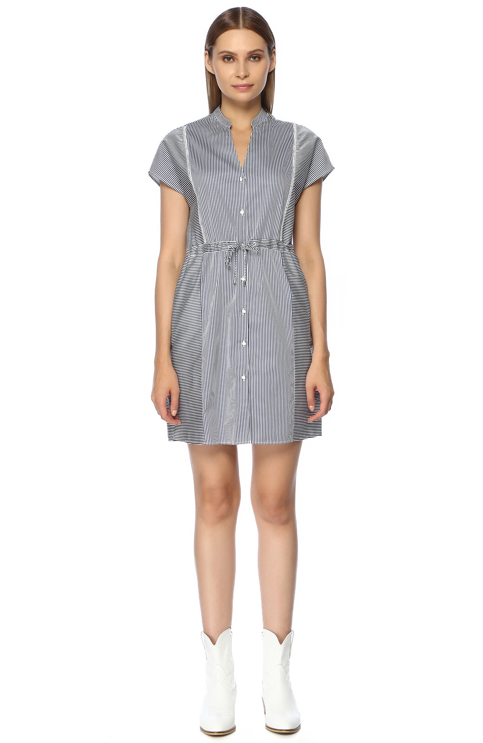 Çizgili Lacivert-Beyaz Gömlek Elbise