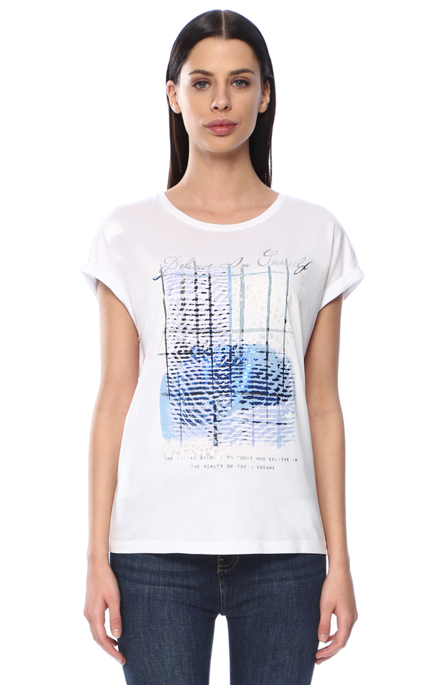 Bisiklet Yaka Beyaz Tshirt