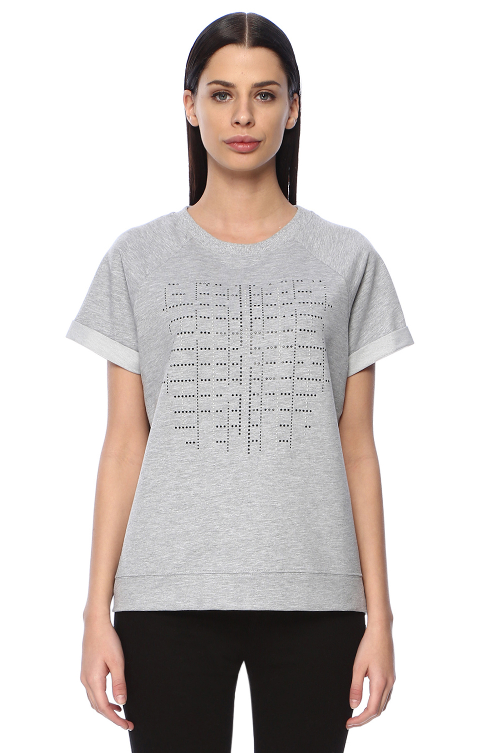 Varaklı Gri Melanj Sweatshirt