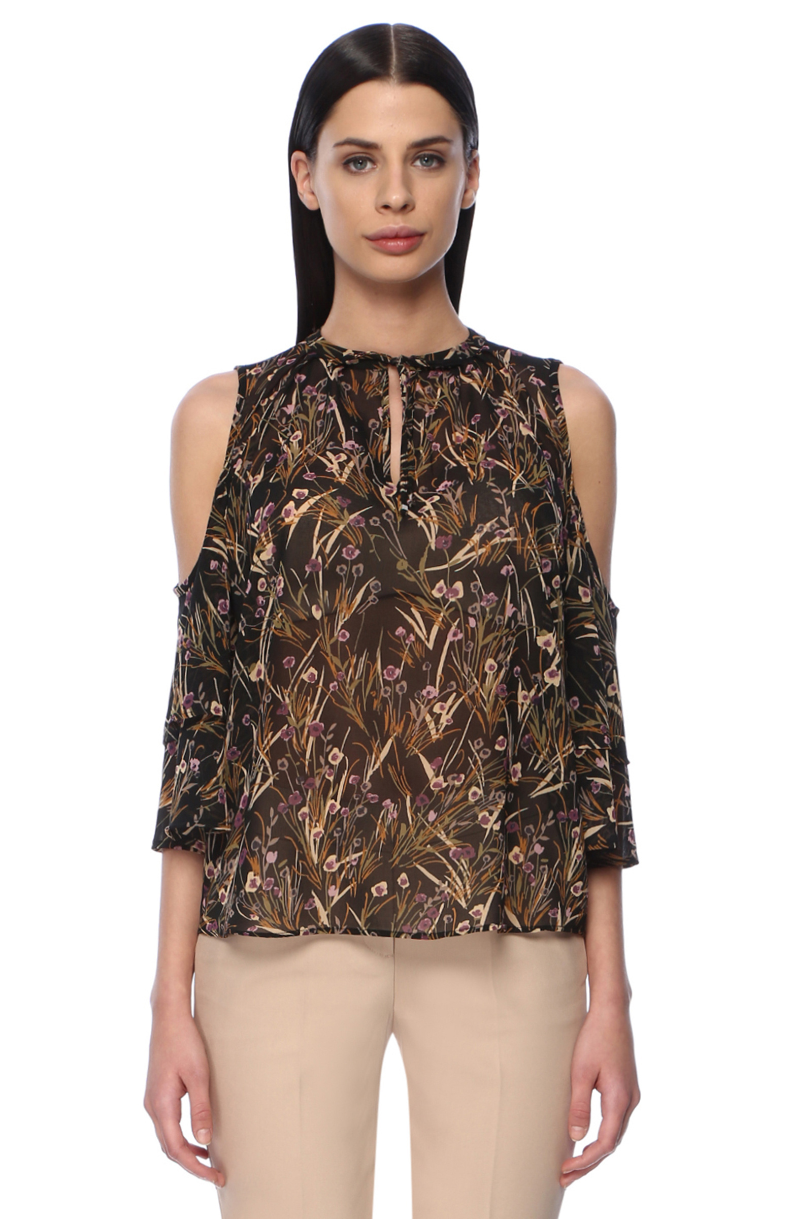 Şifon Siyah Desen Bluz Şifon Siyah Desen Bluz