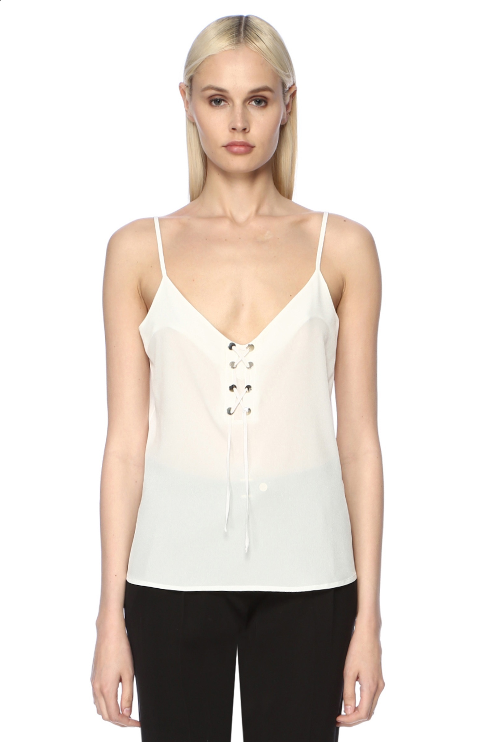 Ekru V Yaka Askılı Bluz