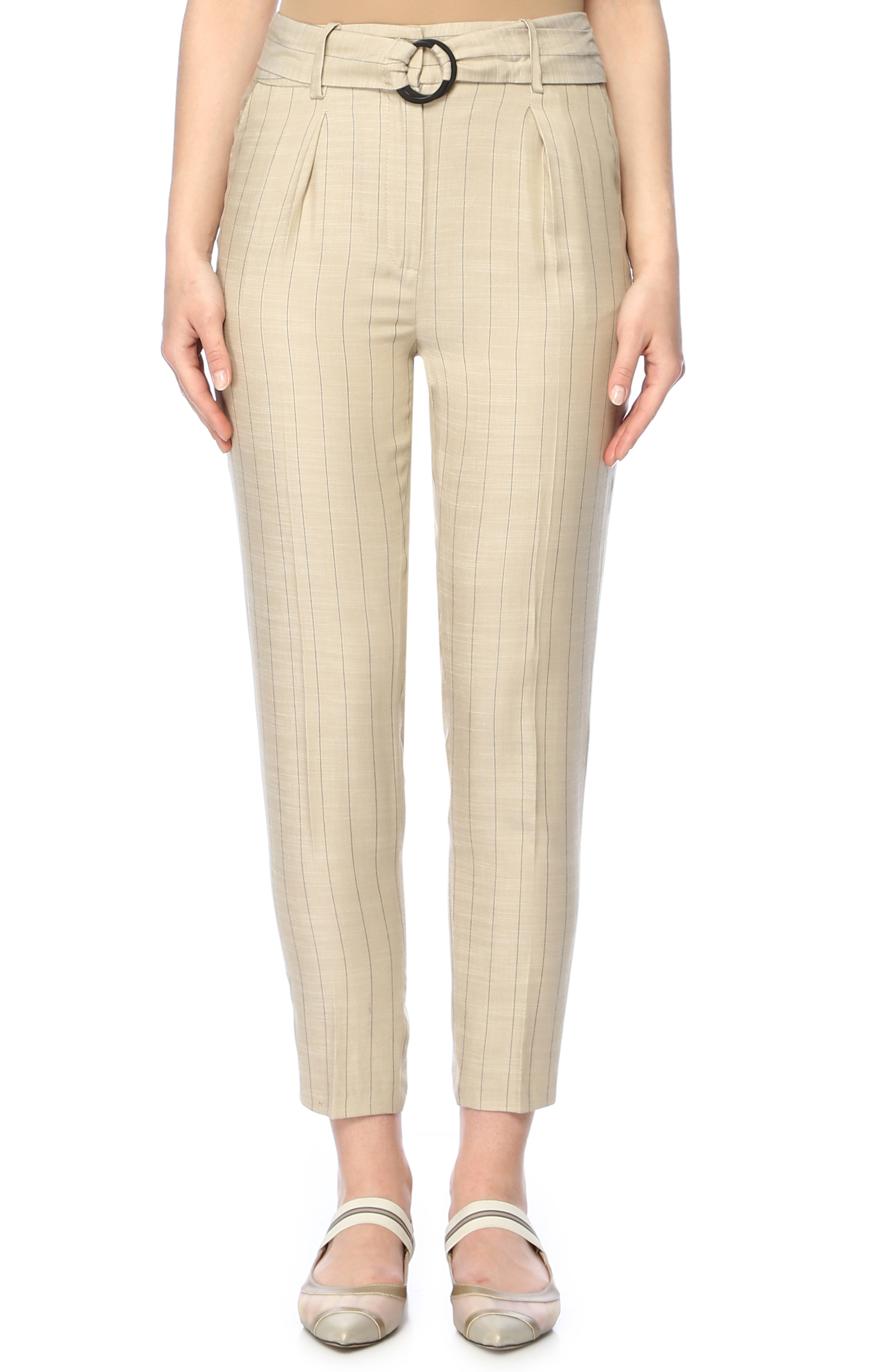 Çizgili Bej Pantolon