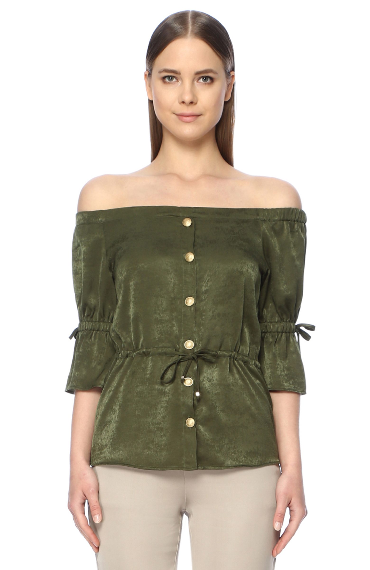 Kayık Yaka Haki Gömlek