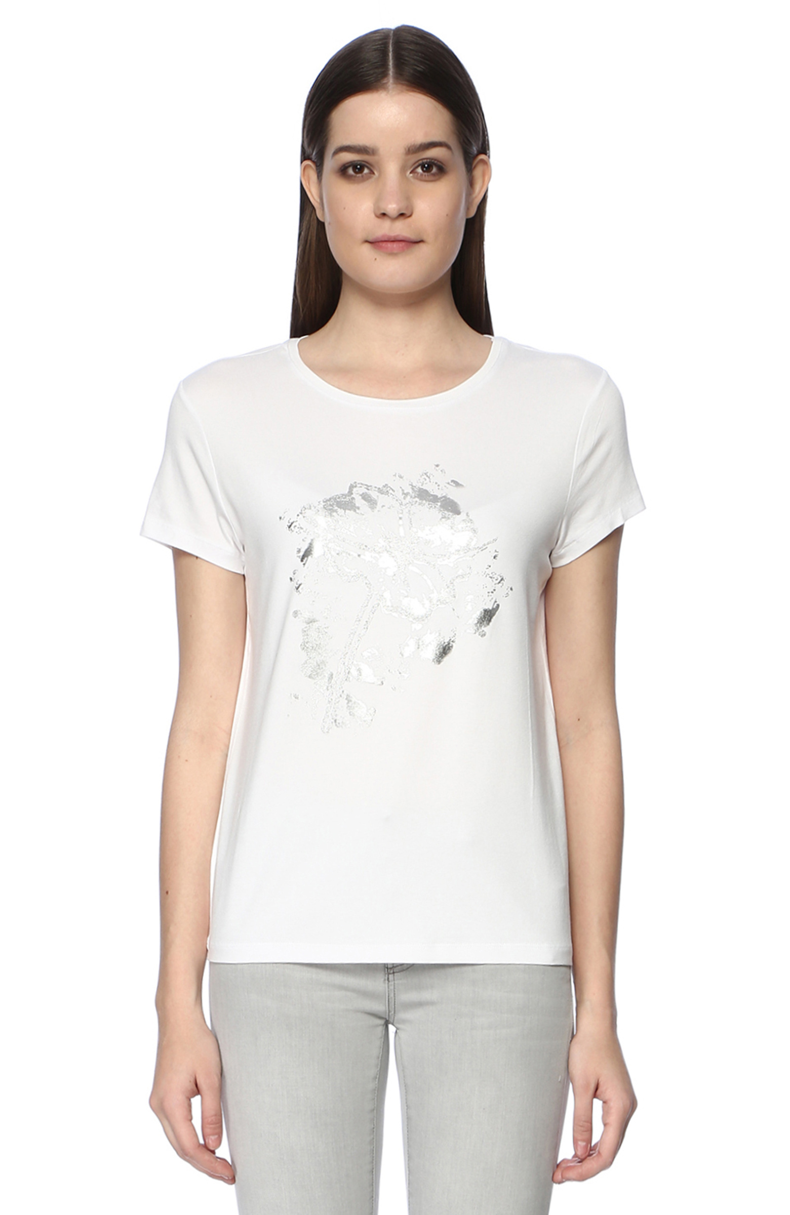 Bisiklet Yaka Beyaz Tshirt