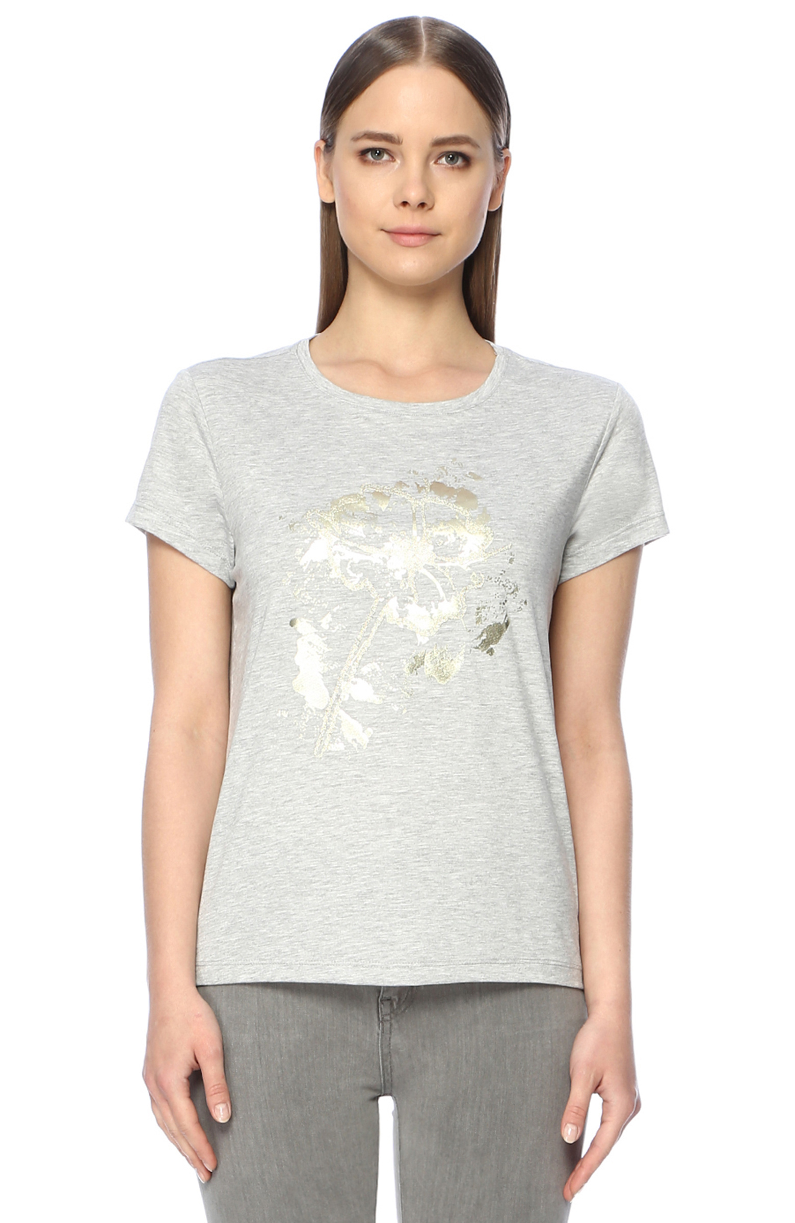 Bisiklet Yaka Gri Melanj Tshirt