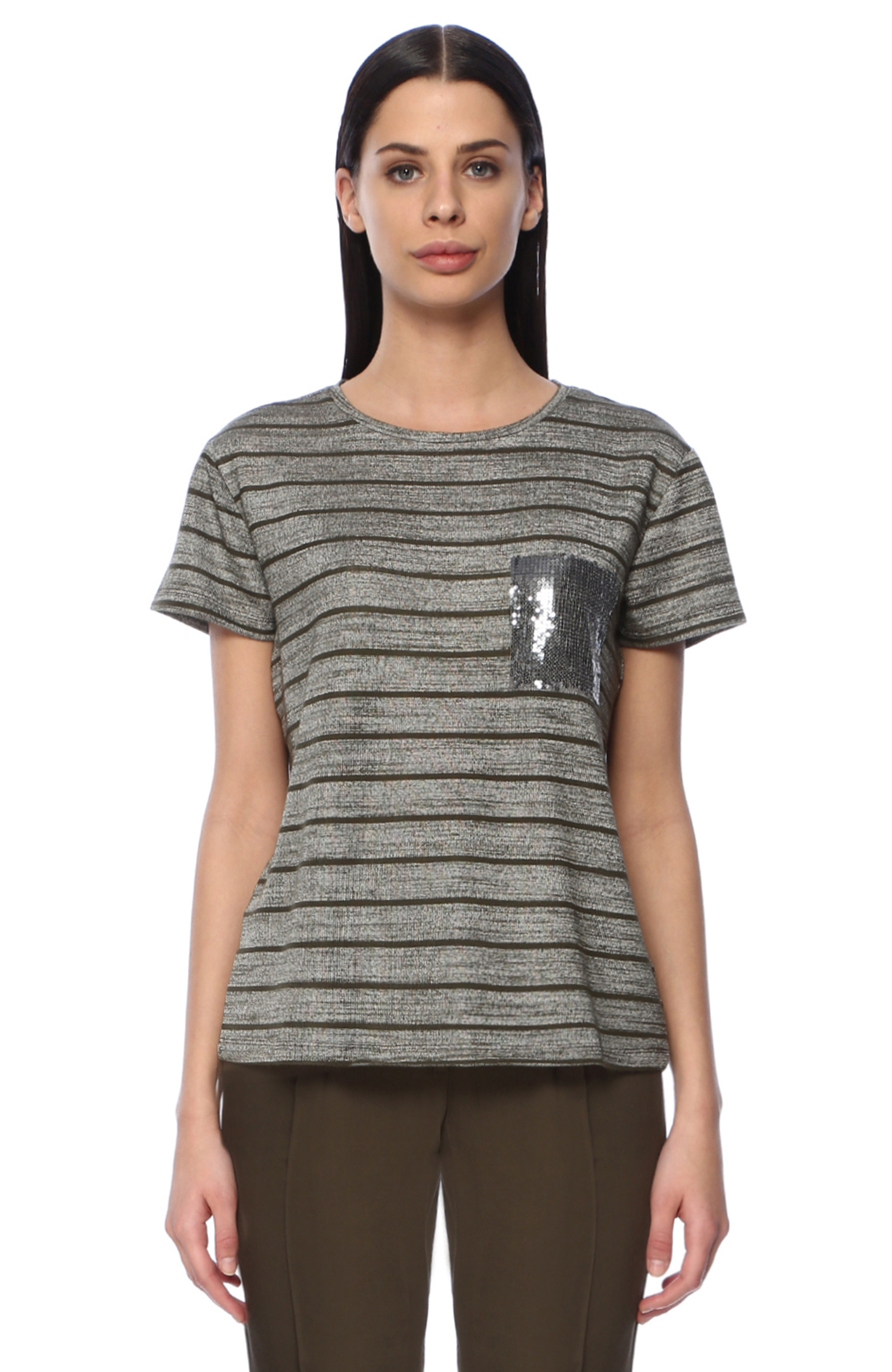 Çizgili Haki Tshirt