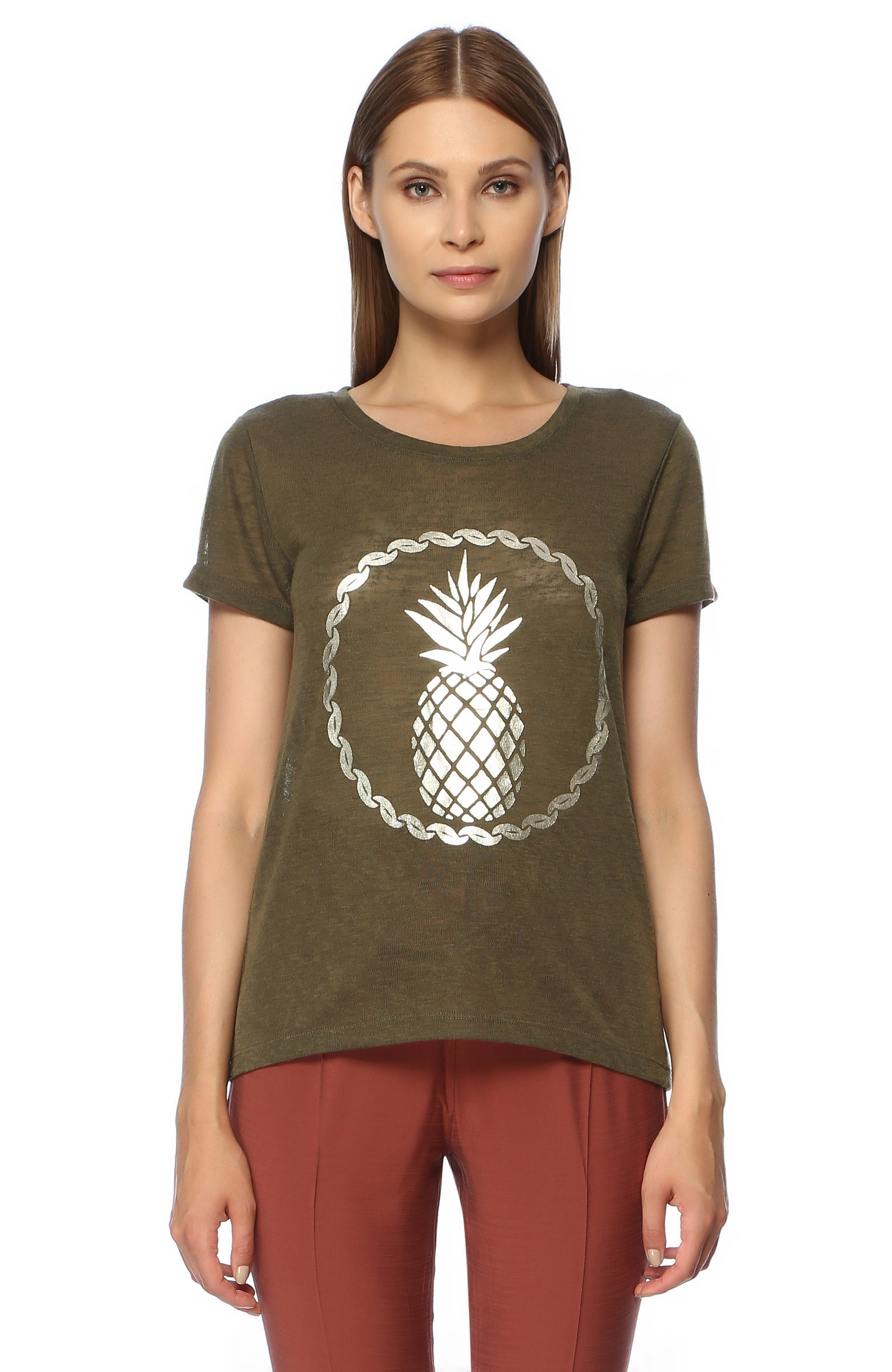 Bisiklet Yaka Haki Tshirt