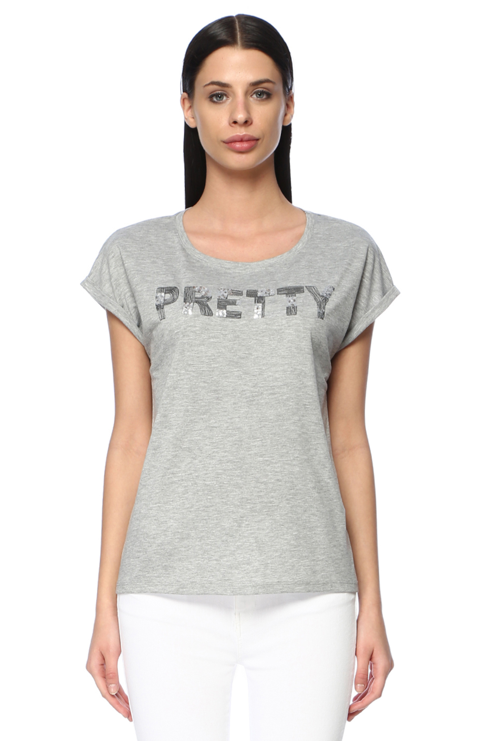 Bisiklet Yaka Gri Melanj Tshirt