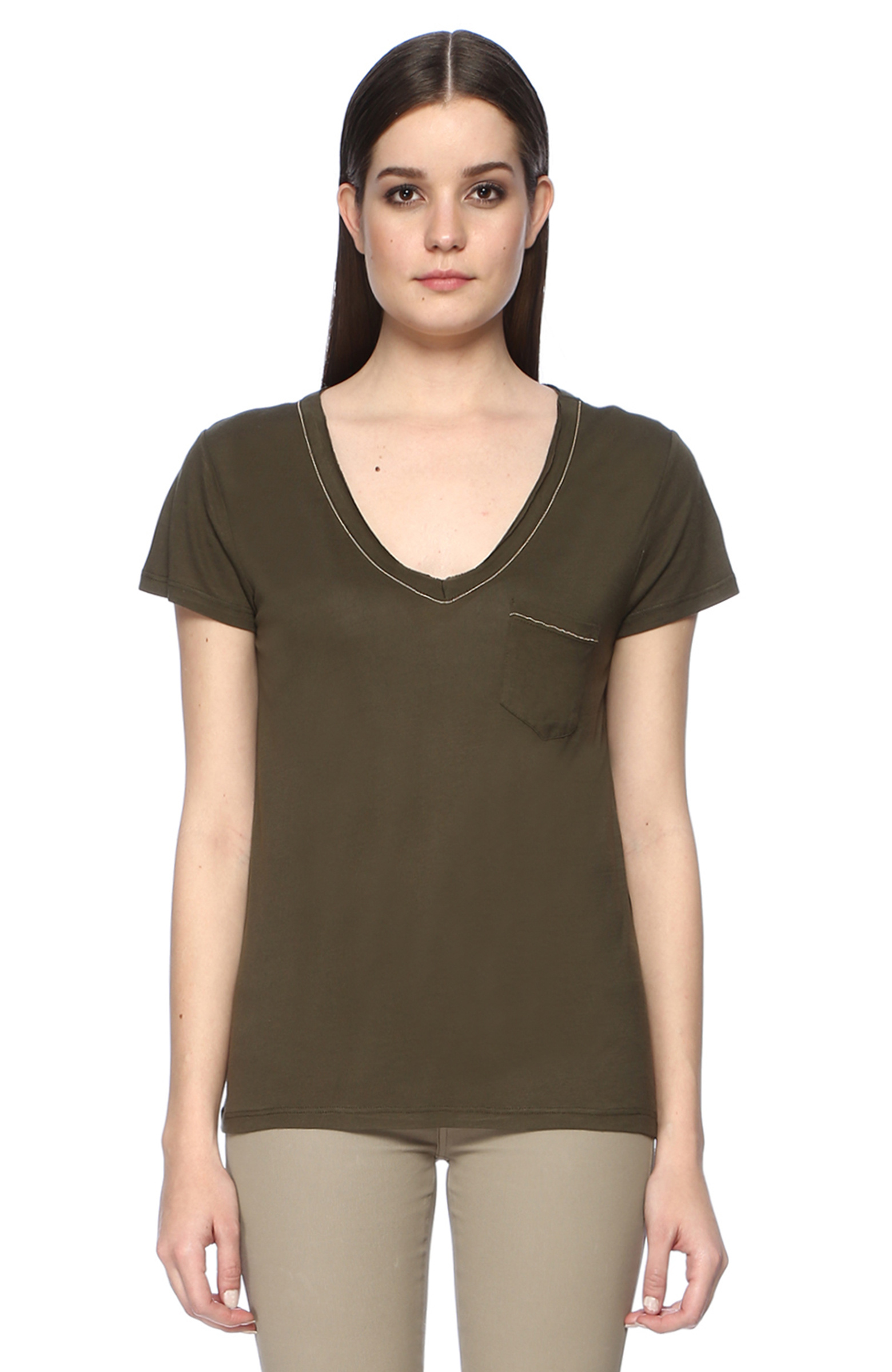 V Yaka Haki Tshirt V Yaka Haki Tshirt