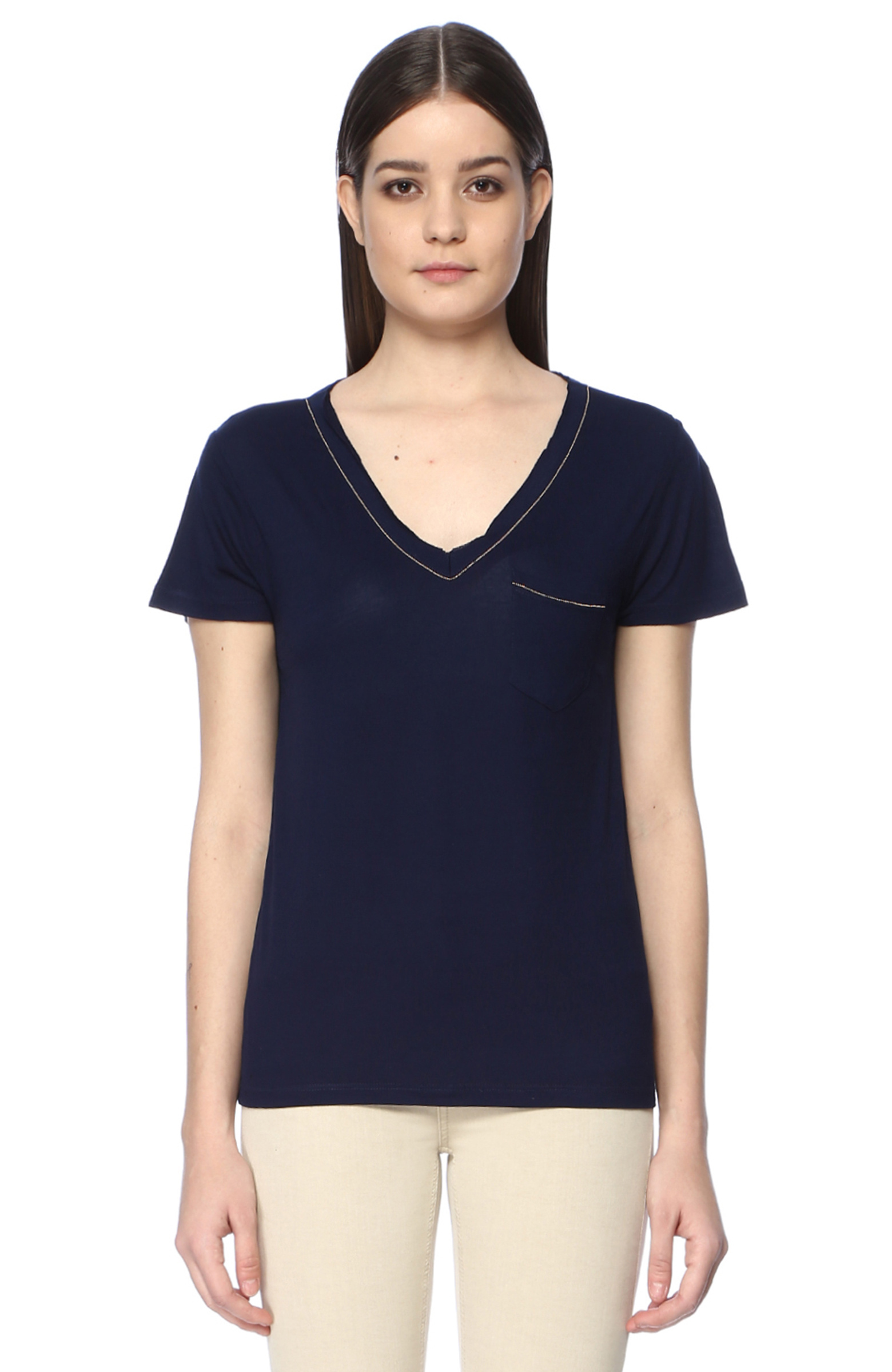 V Yaka Lacivert Tshirt