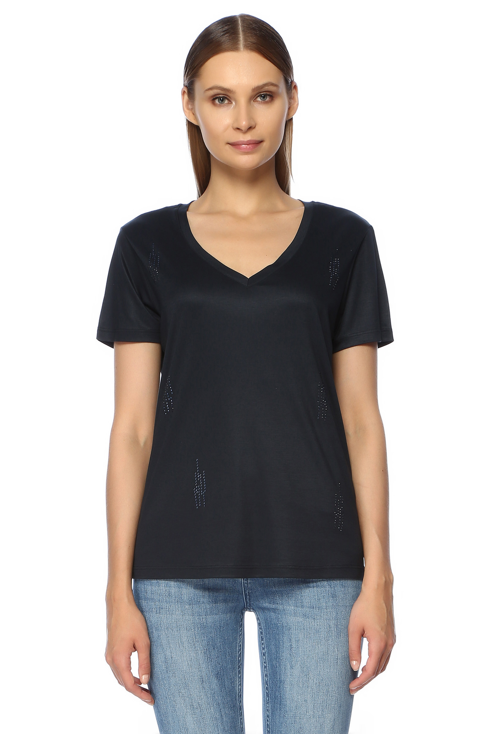 V Yaka Lacivert Tshirt