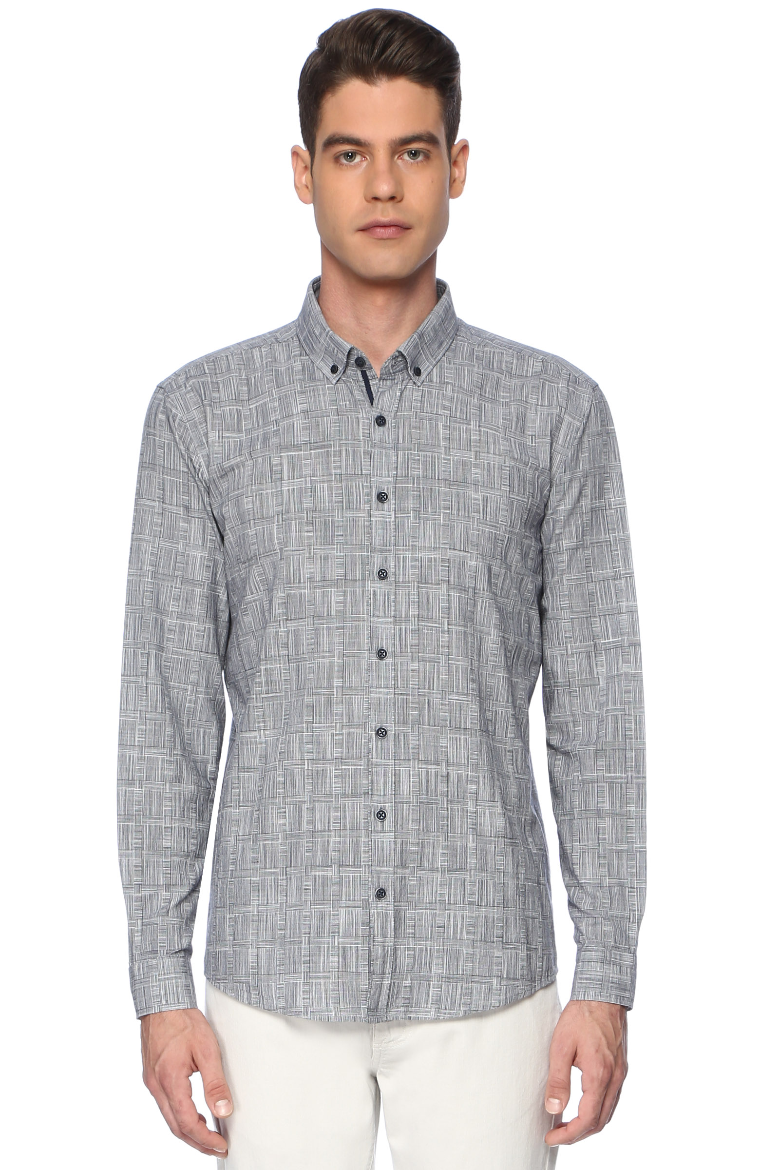 Desenli Slım Fit Lacivert Gömlek Desenli Slım Fit Lacivert Gömlek