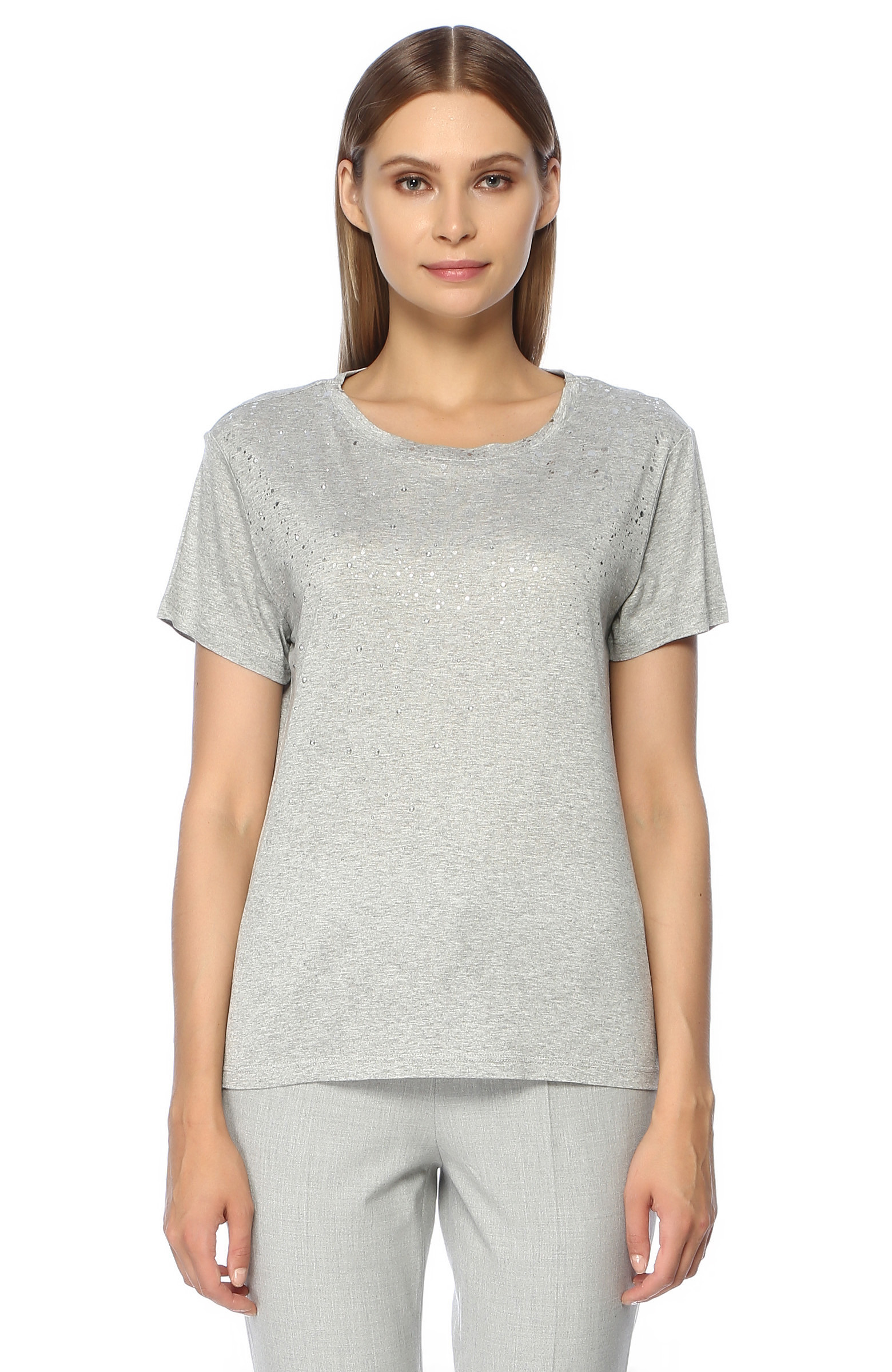 Bisiklet Yaka Gri Melanj Tshirt