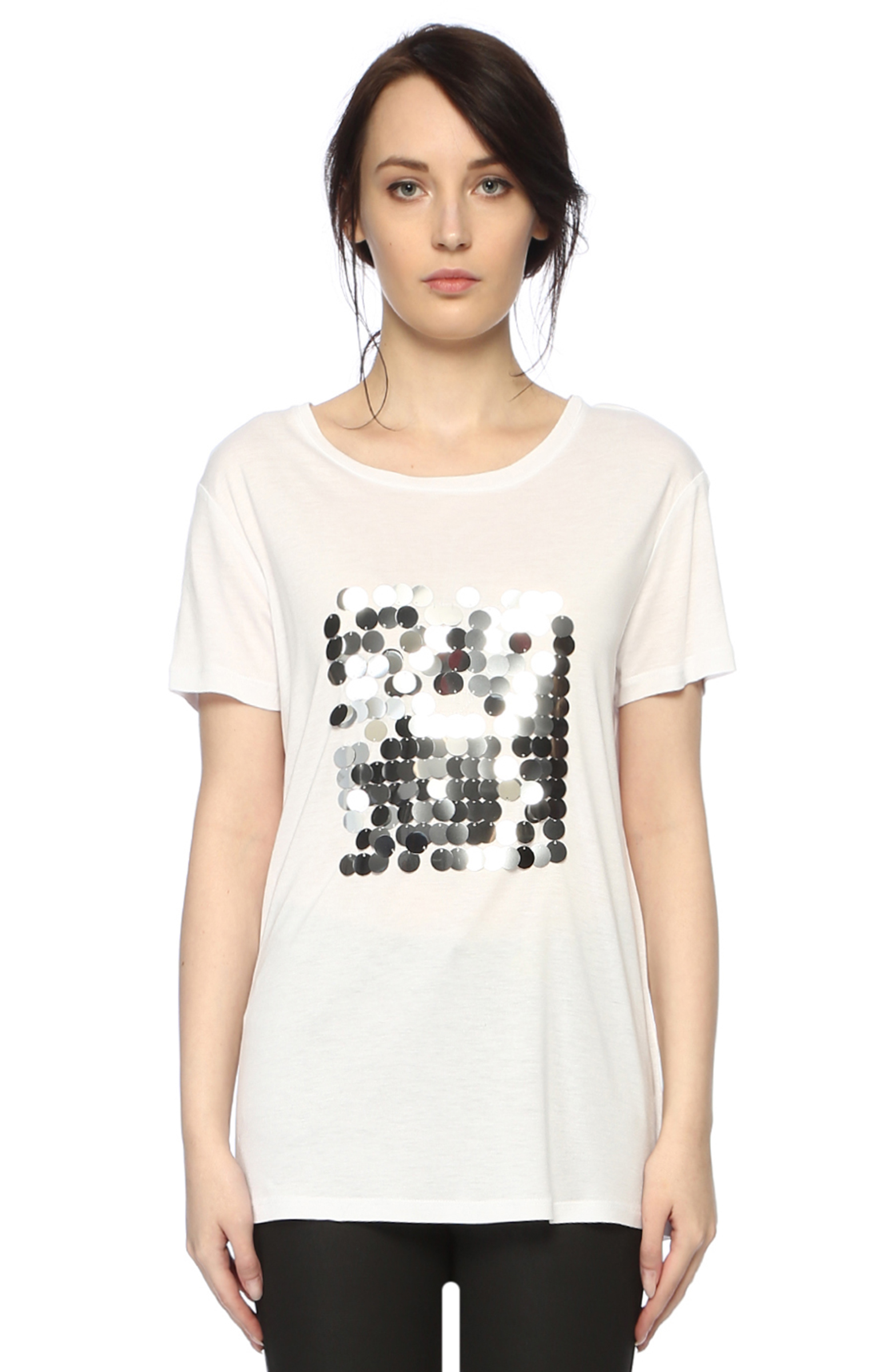 Bisiklet Yaka Beyaz Gri Tshirt