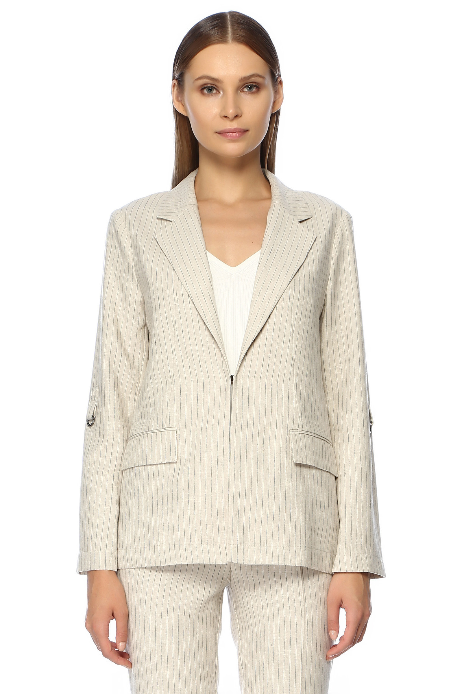 Çizgili Bej Çizgili Ceket