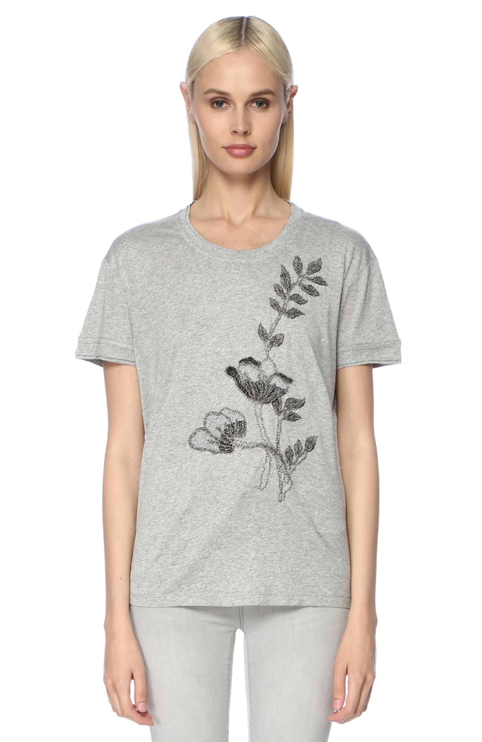 Bisiklet Yaka Gri Melanj Tshirt